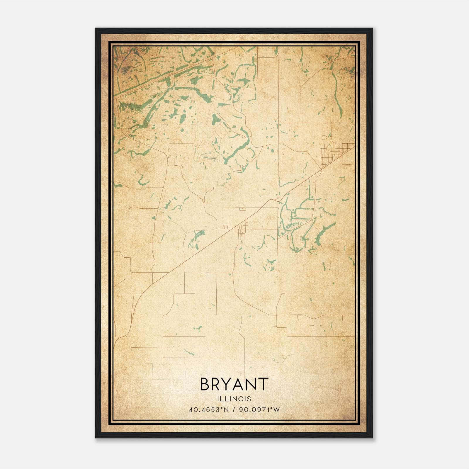 Vintage Bryant Illinois Map Poster, Bryant IL City Road Wall Art Print ...