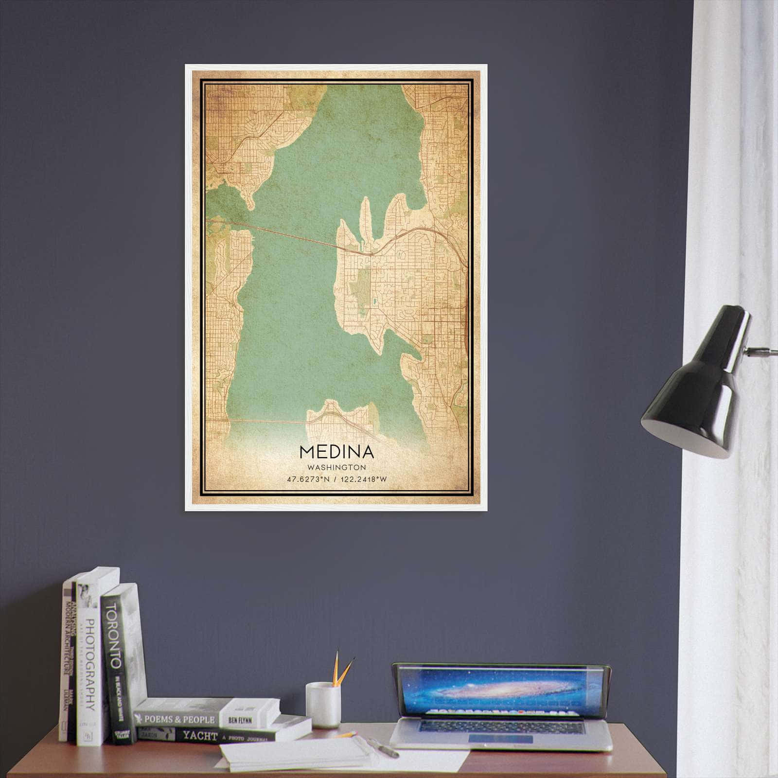 Vintage Medina Washington Map Poster, Medina WA City Road Wall Art ...