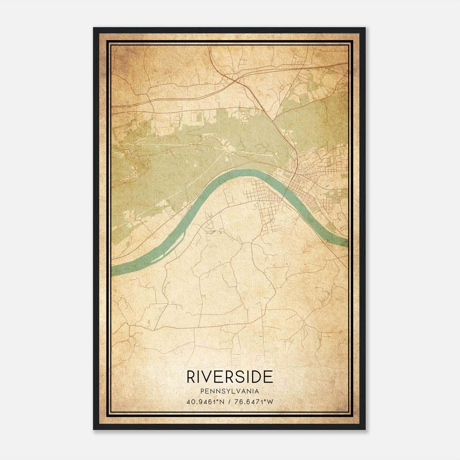 Vintage Riverside Pennsylvania Map Poster, Riverside PA City Road Wall ...