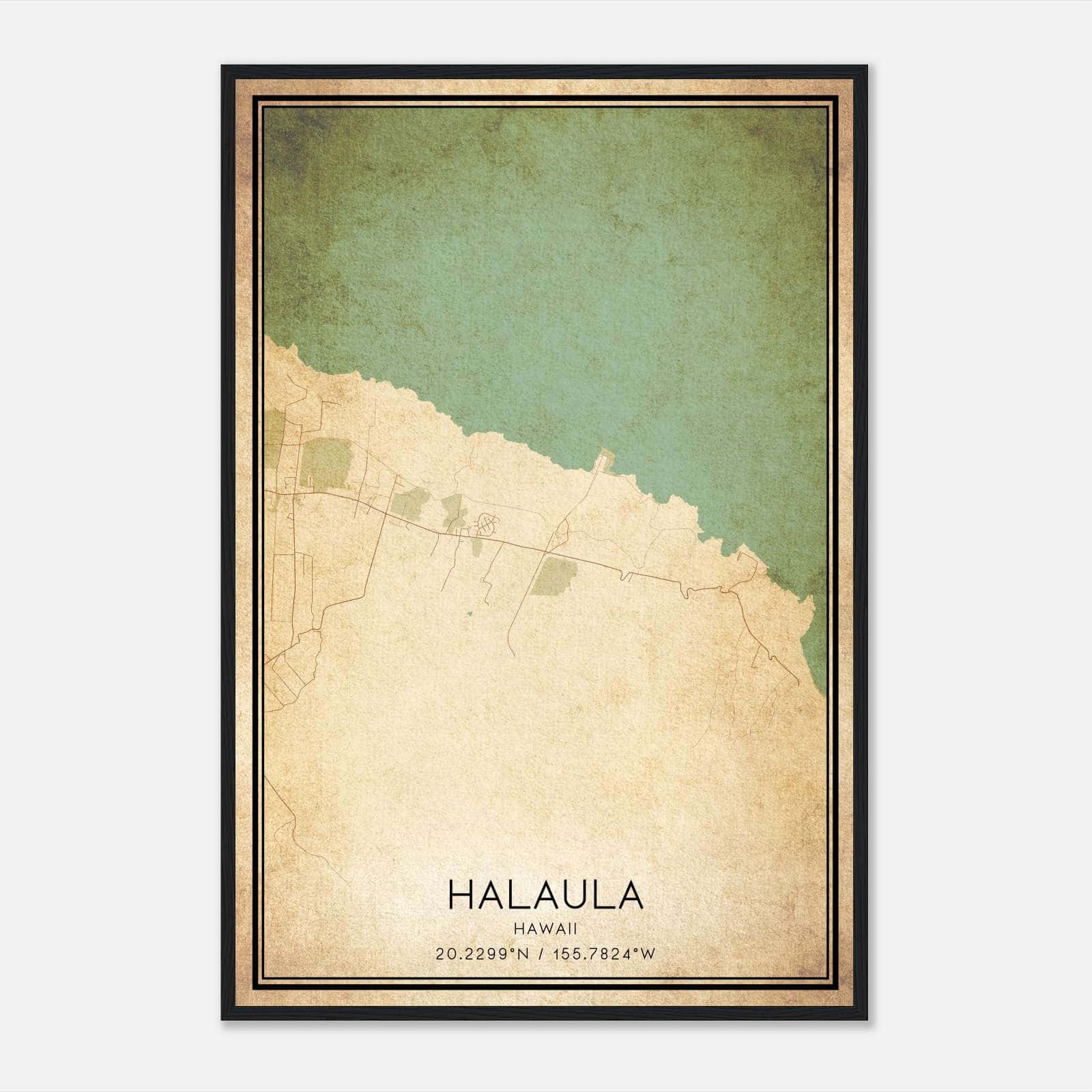 Vintage Halaula Hawaii Map Poster, Halaula HI City Road Wall Art Print ...
