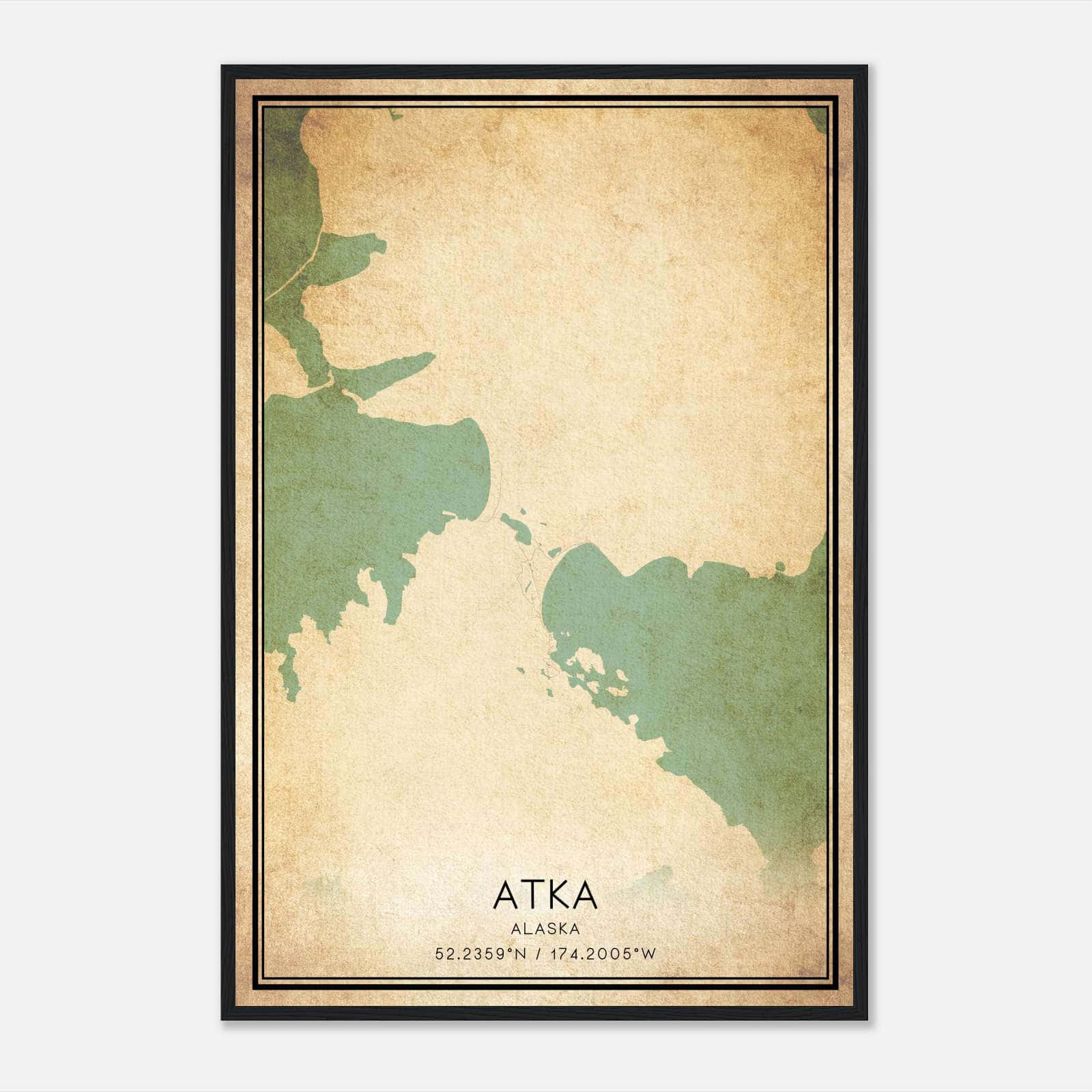 Vintage Atka Alaska Map Poster, Atka AK City Road Wall Art Print ...