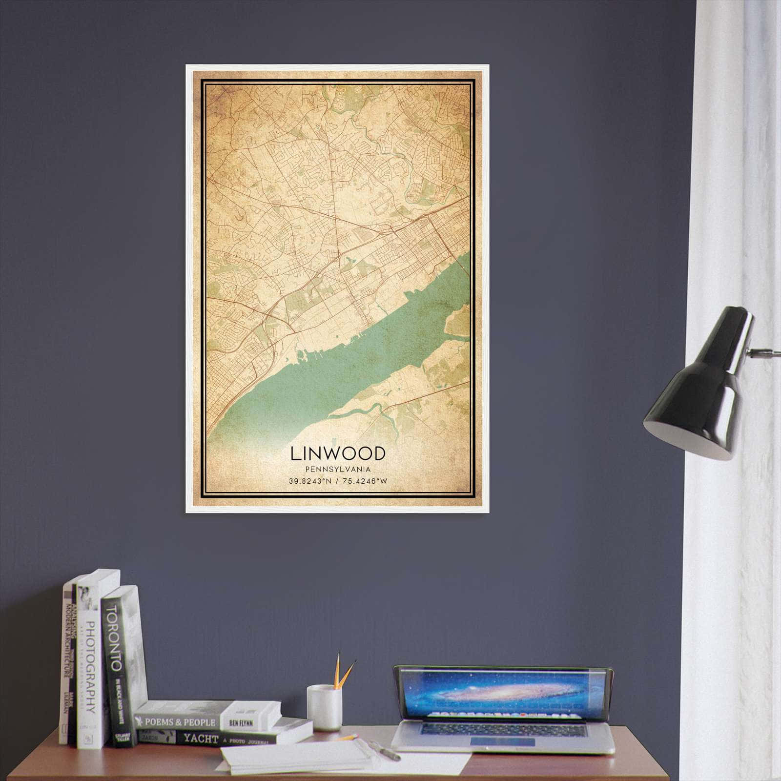 Vintage Linwood Pennsylvania Map Poster, Linwood PA City Road Wall Art ...