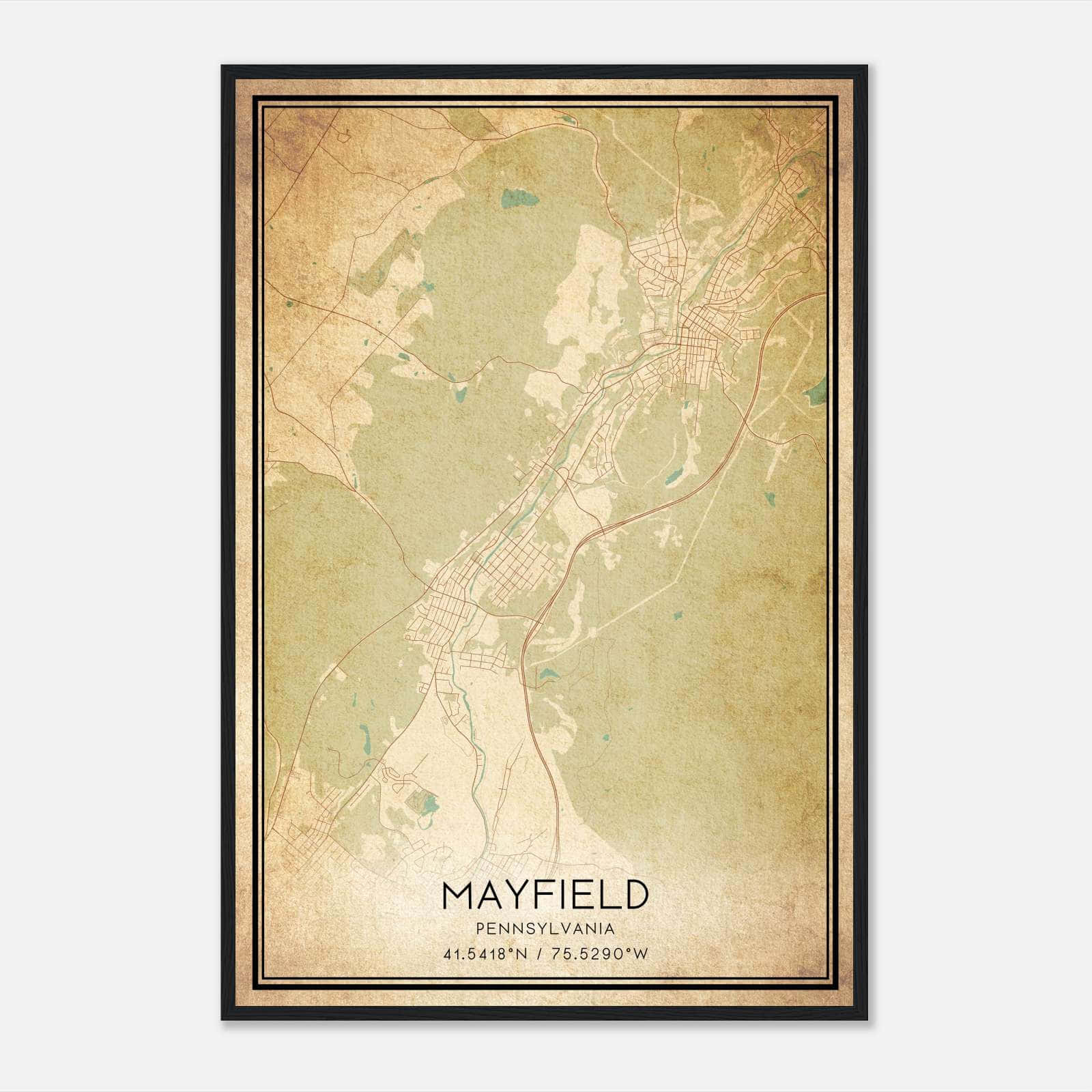 Vintage Mayfield Pennsylvania Map Poster, Mayfield PA City Road Wall Art Print - Custom Maps ...