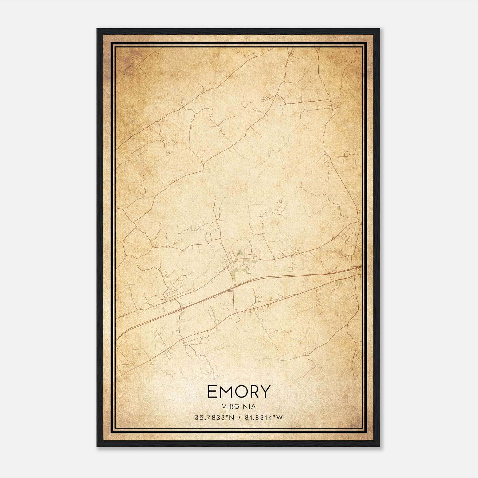 Vintage Emory Virginia Map Poster, Emory VA City Road Wall Art Print ...