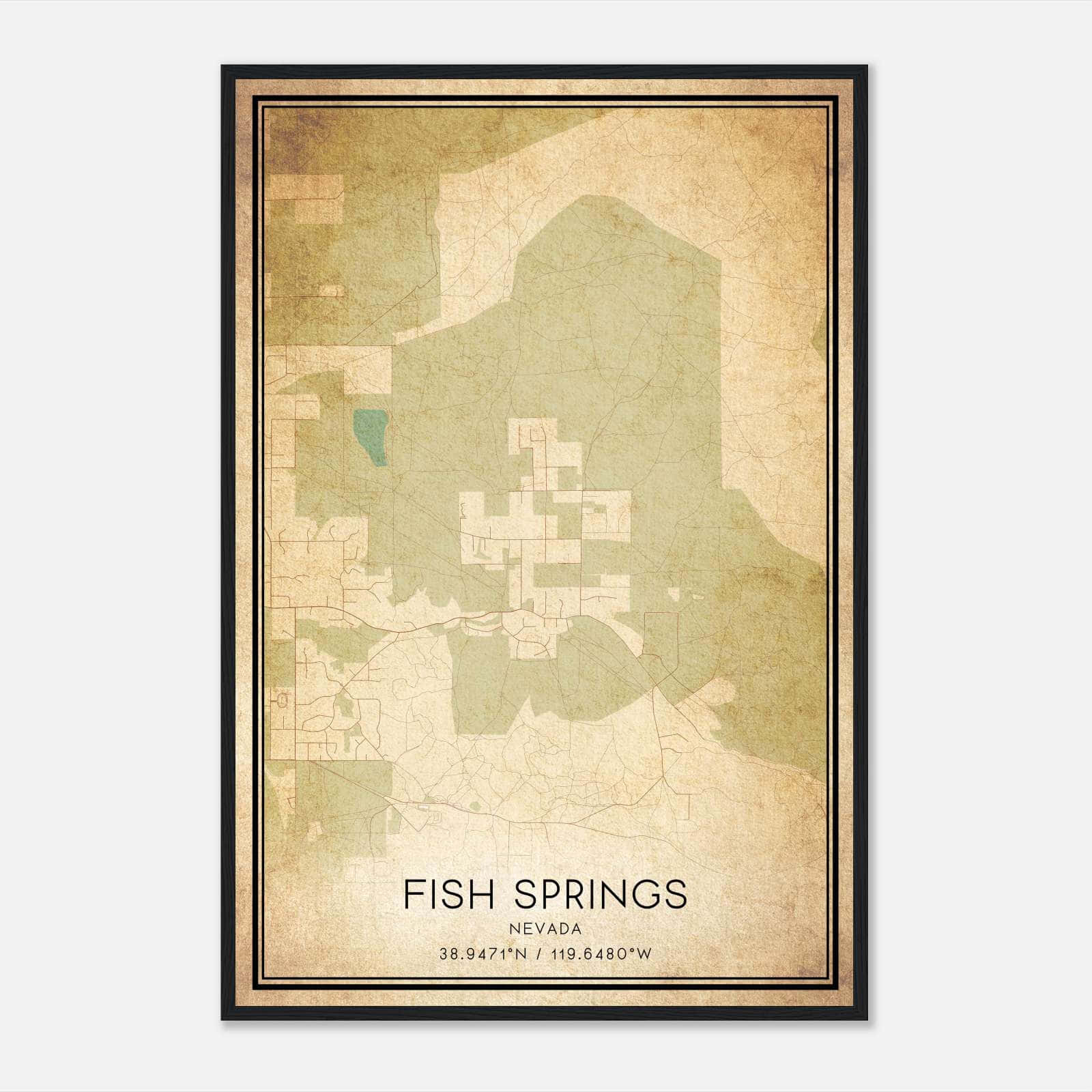 Vintage Fish Springs Nevada Map Poster, Fish Springs NV City Road Wall ...