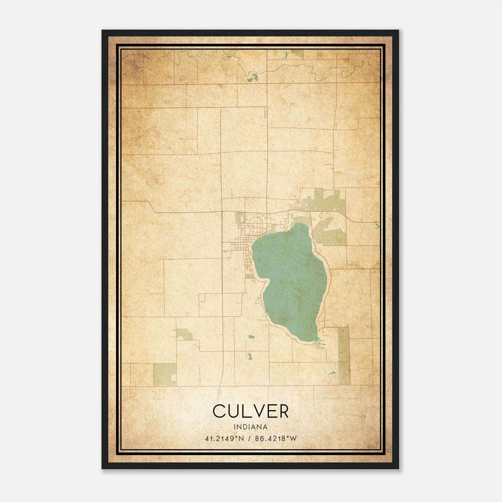Vintage Culver Indiana Map Poster, Culver IN City Road Wall Art Print ...