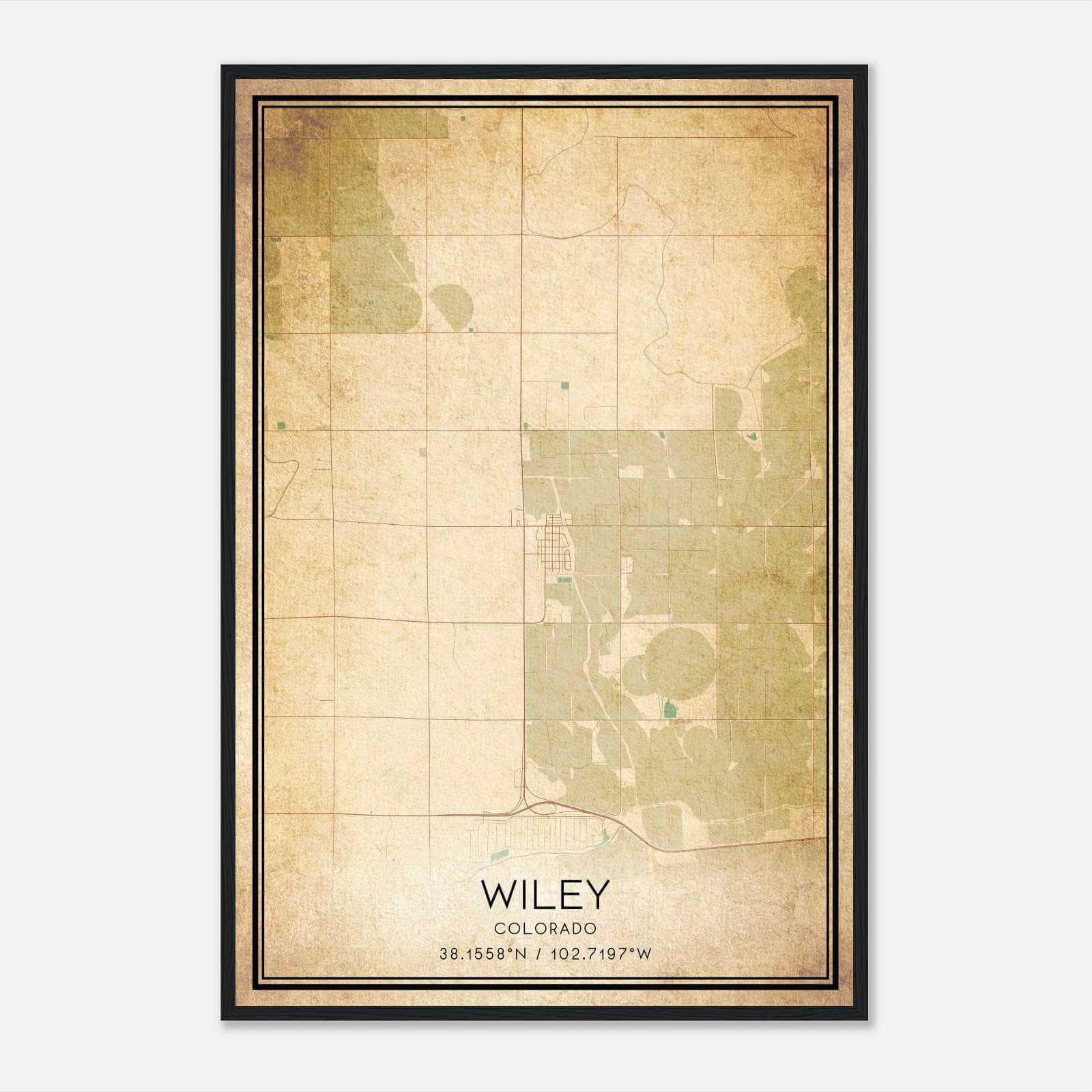 Vintage Wiley Colorado Map Poster, Wiley CO City Road Wall Art Print ...