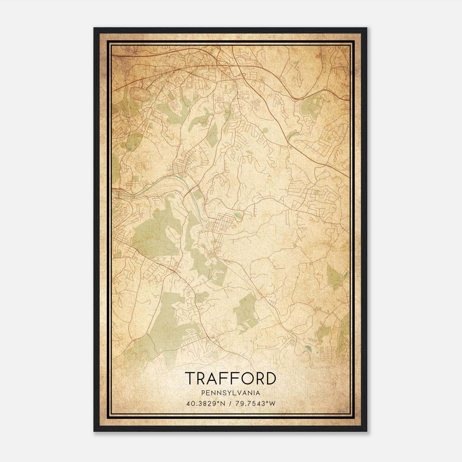 Vintage Trafford Pennsylvania Map Poster, Trafford PA City Road Wall ...