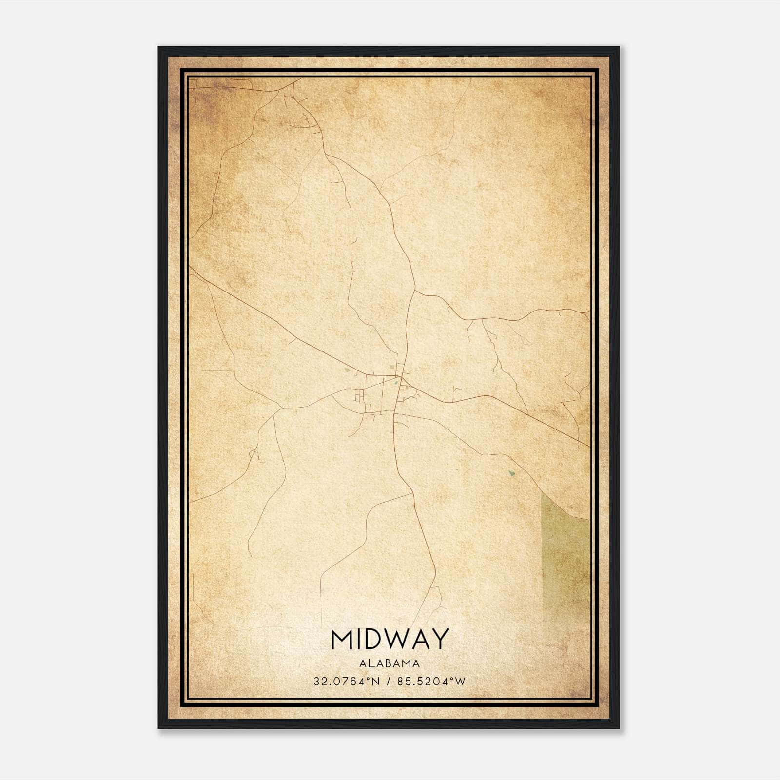 Vintage Midway Alabama Map Poster, Midway AL City Road Wall Art Print ...