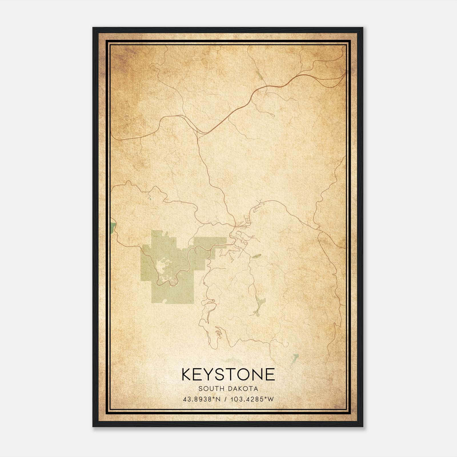 Vintage Keystone South Dakota Map Poster, Keystone SD City Road Wall ...