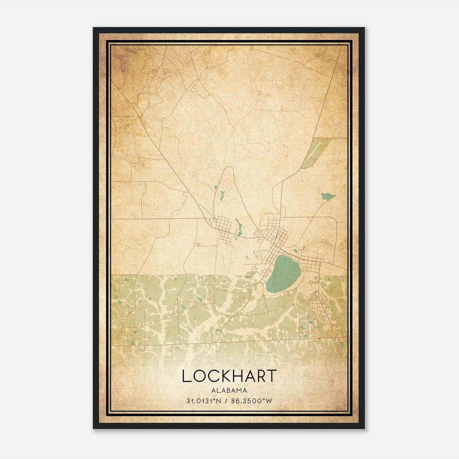 Vintage Lockhart Alabama Map Poster, Lockhart AL City Road Wall Art ...