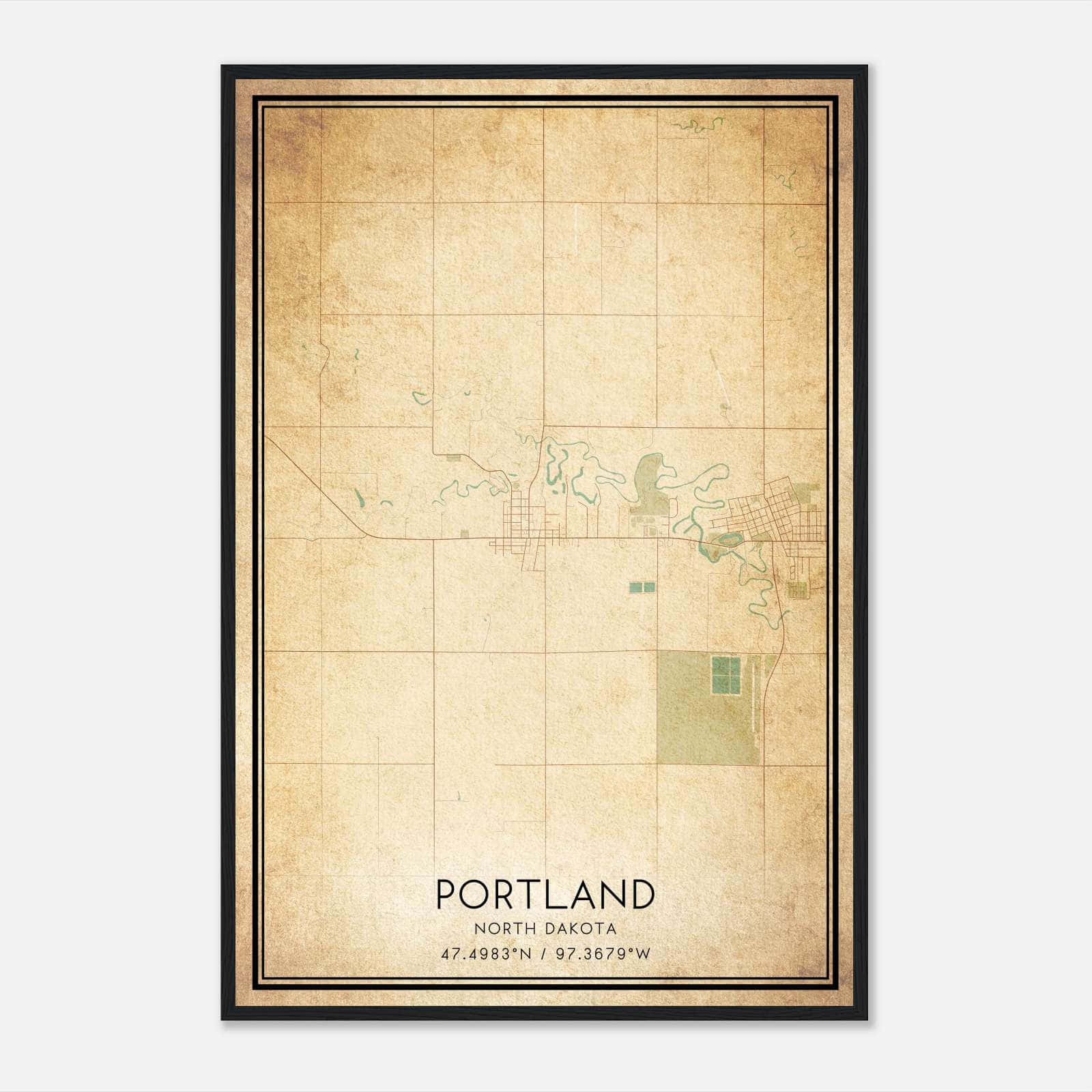 Vintage Portland North Dakota Map Poster, Portland ND City Road Wall ...