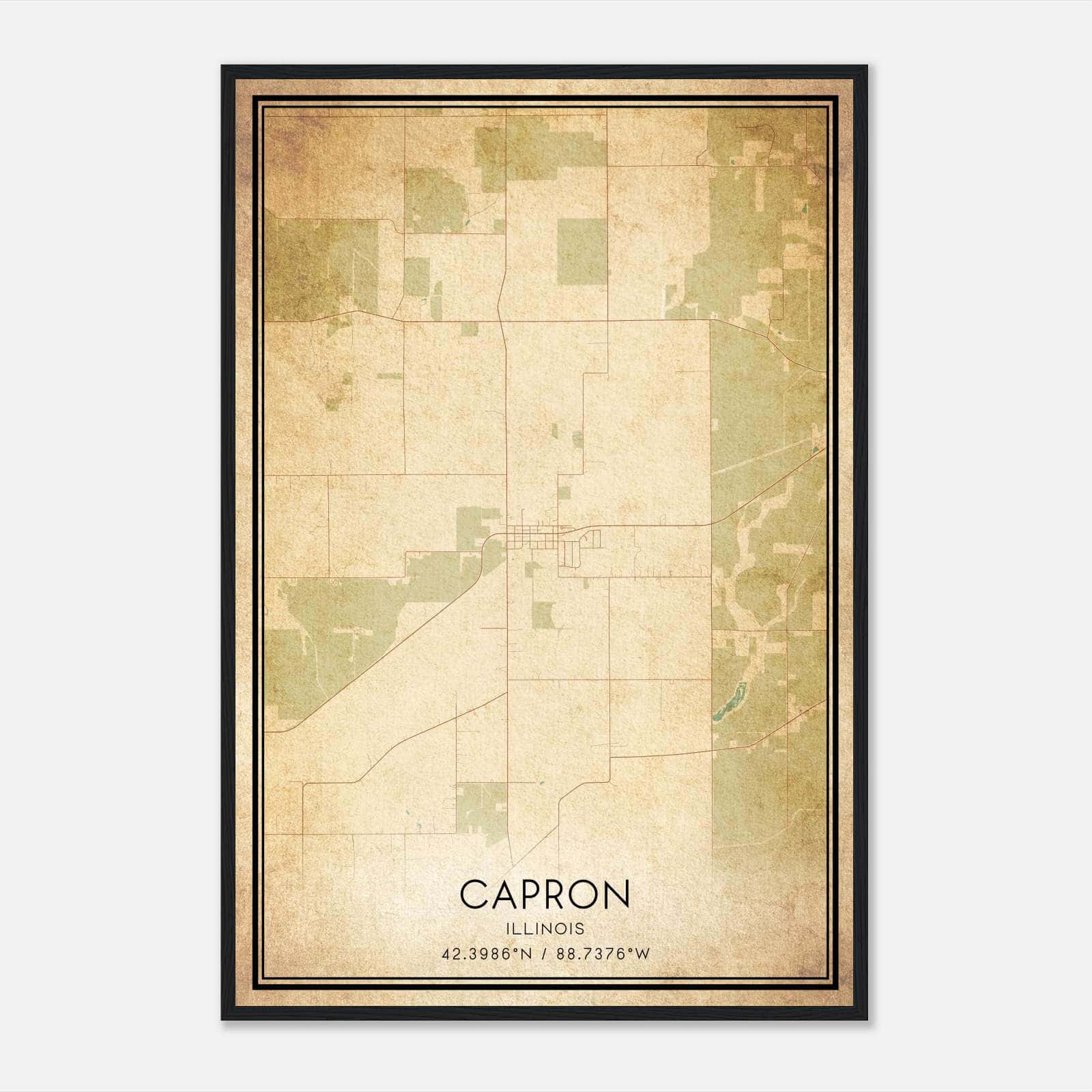 Vintage Capron Illinois Map Poster, Capron IL City Road Wall Art Print ...