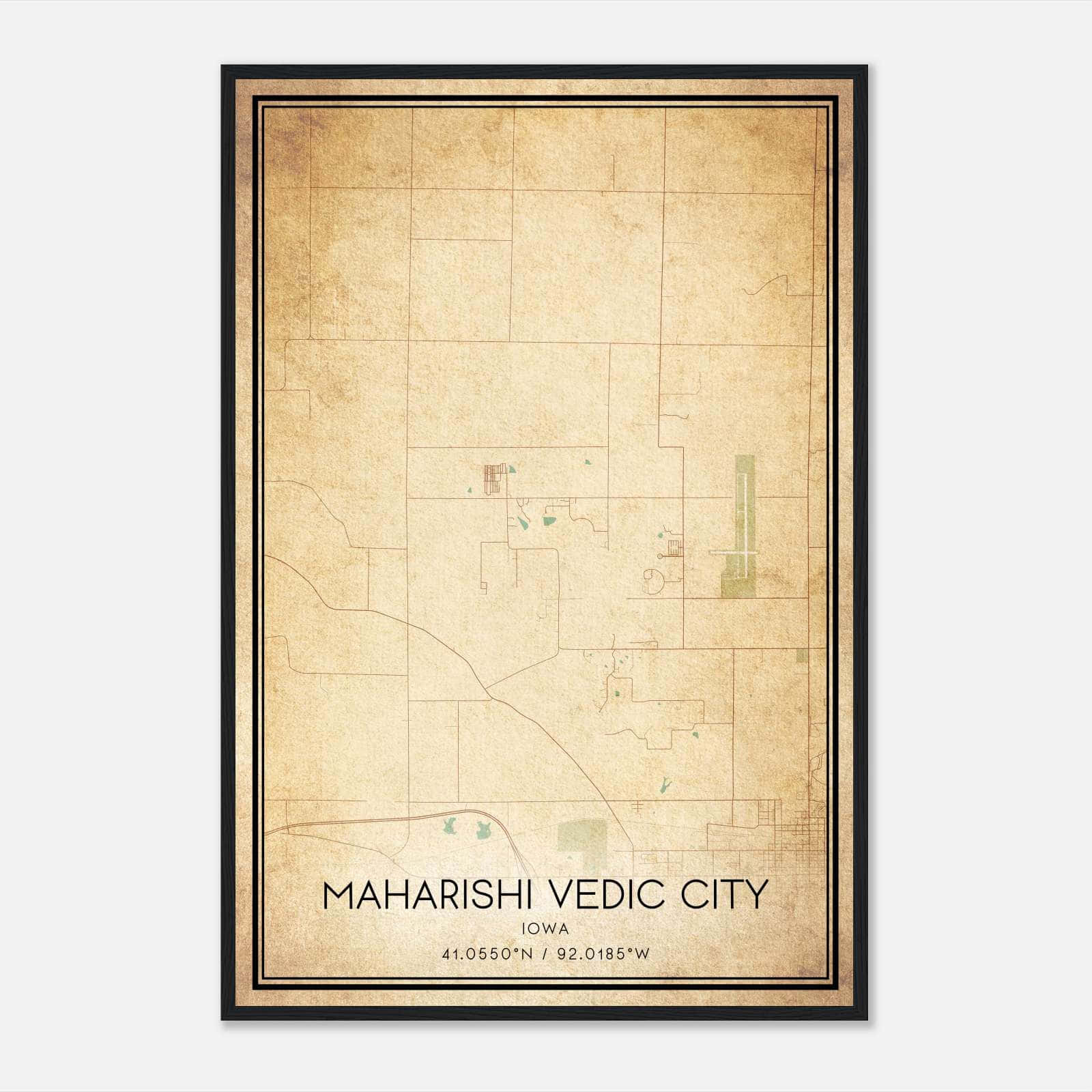 Vintage Maharishi Vedic City Iowa Map Poster, Maharishi Vedic City IA ...