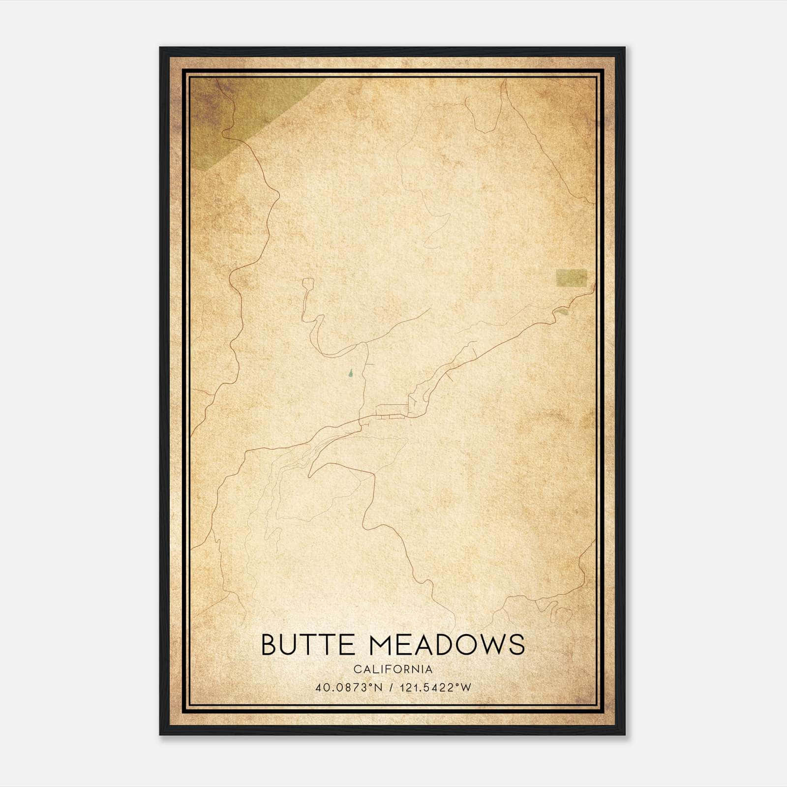 Vintage Butte Meadows California Map Poster, Butte Meadows CA City Road ...