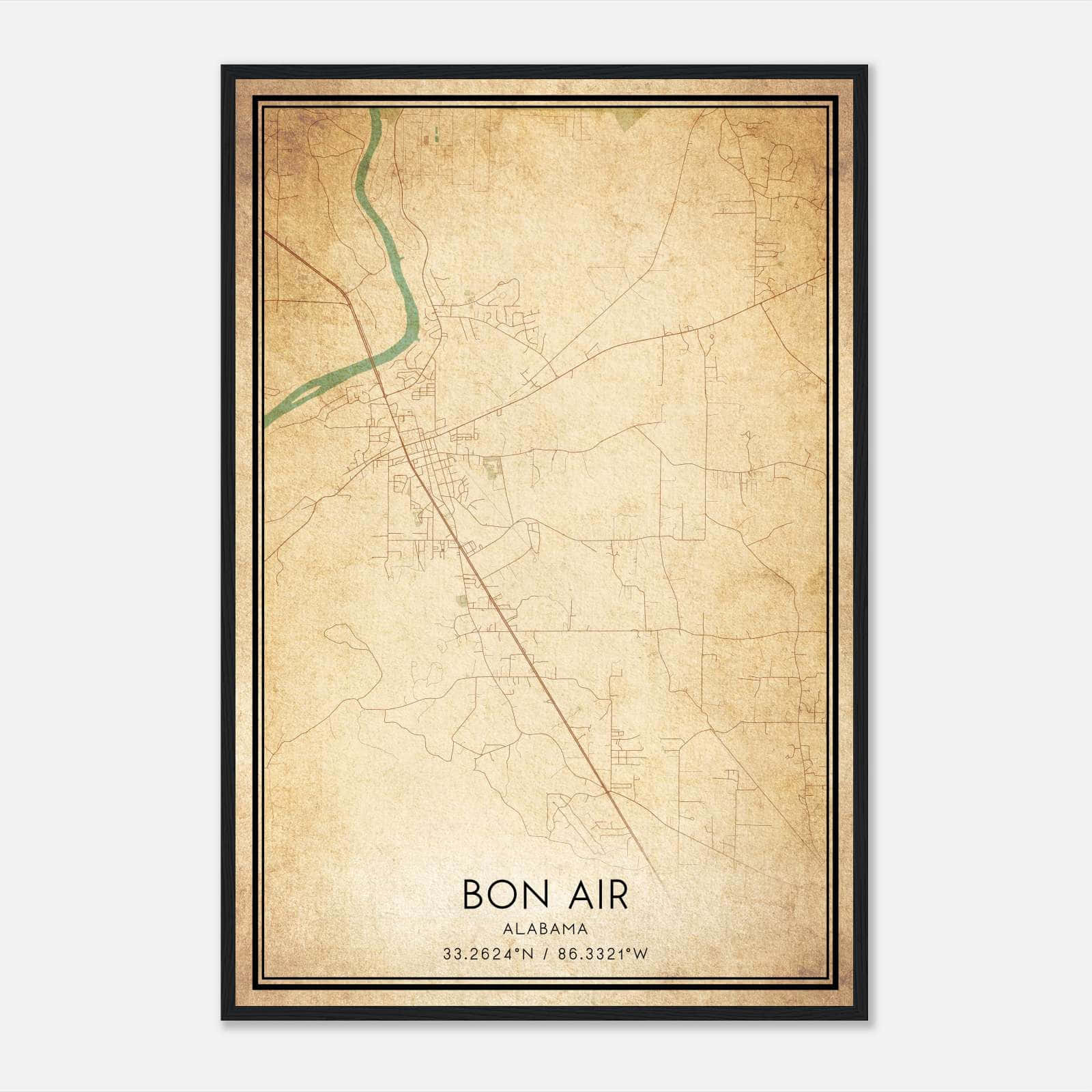 Vintage Bon Air Alabama Map Poster, Bon Air AL City Road Wall Art Print ...