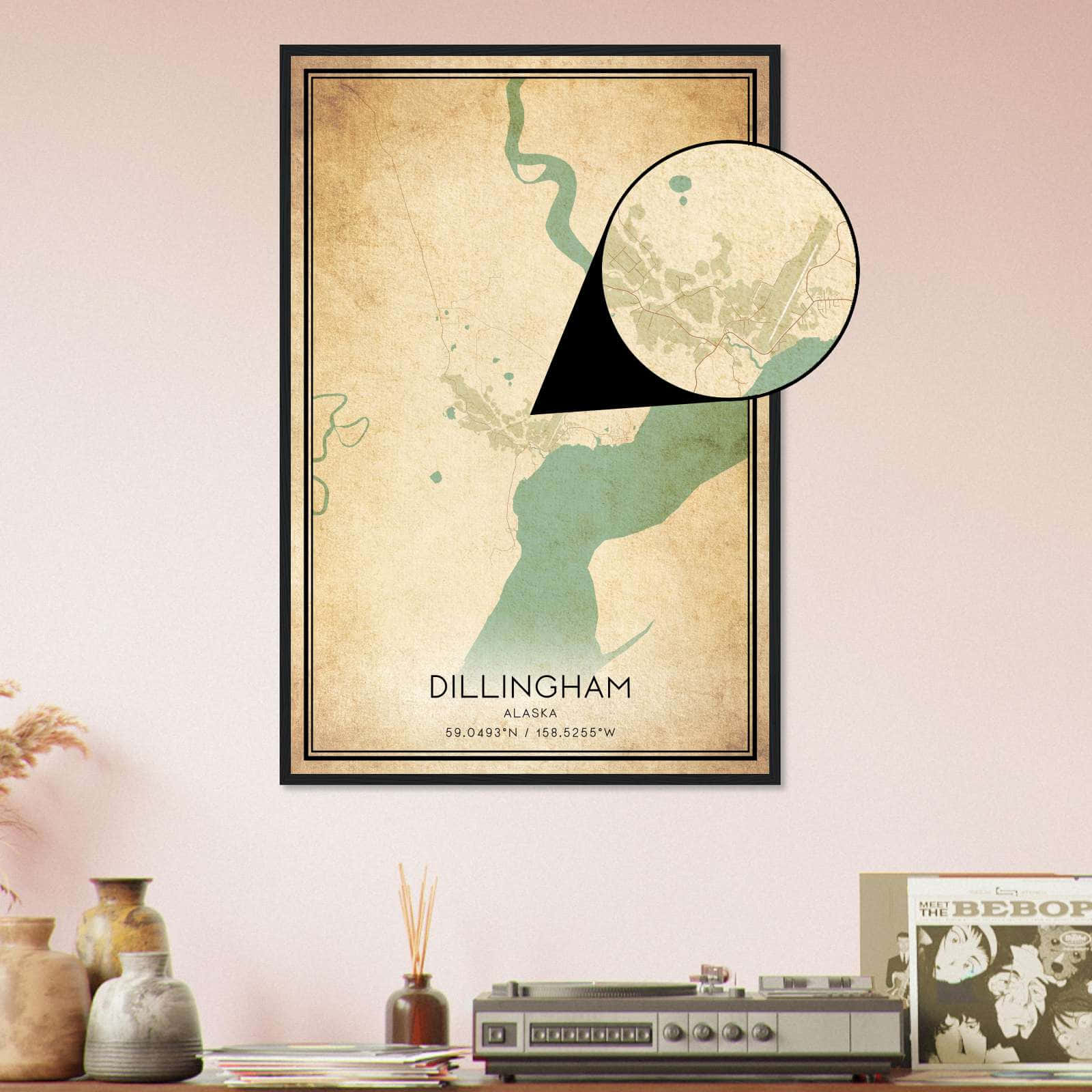Vintage Dillingham Alaska Map Poster, Dillingham AK City Road Wall Art ...