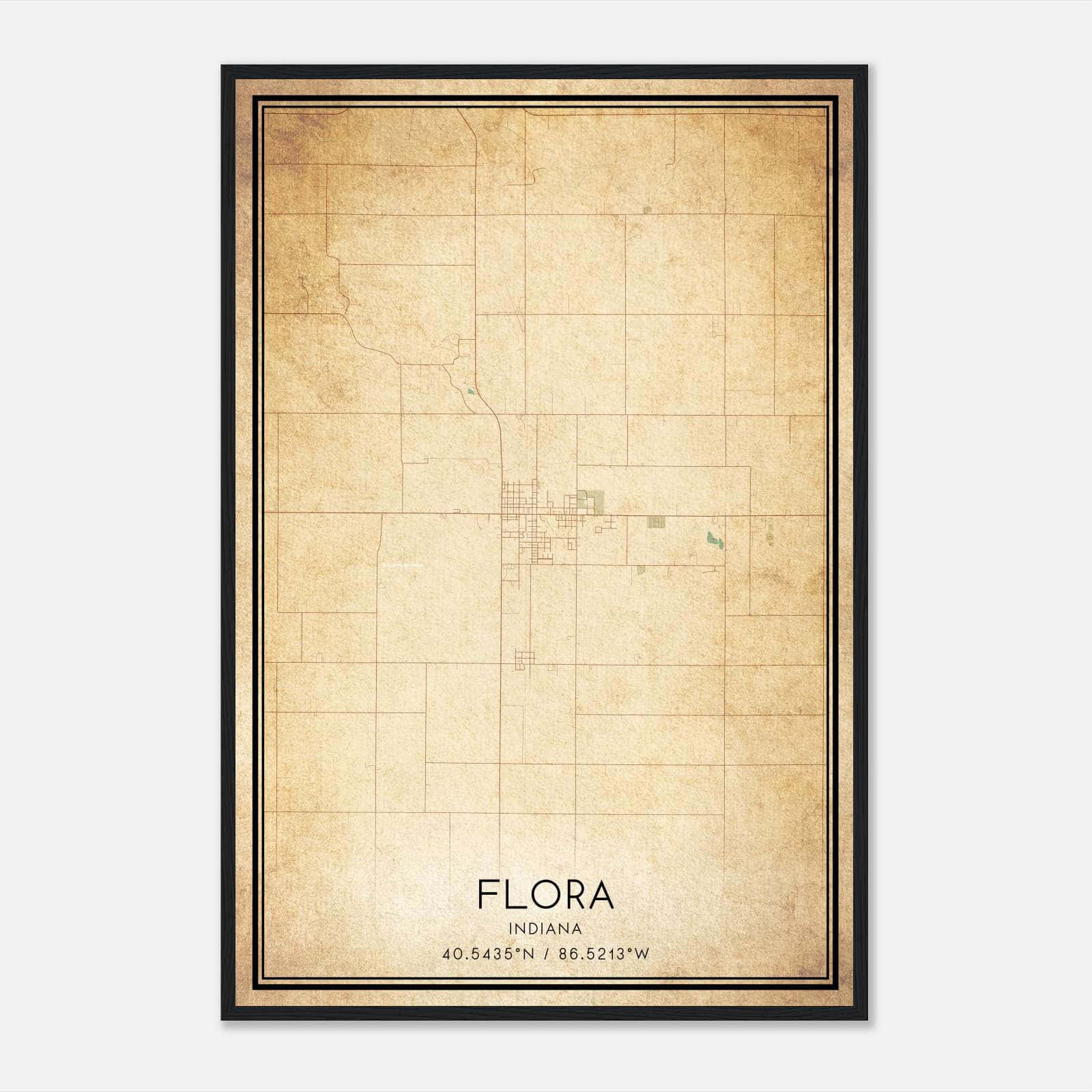 Vintage Flora Indiana Map Poster, Flora IN City Road Wall Art Print ...