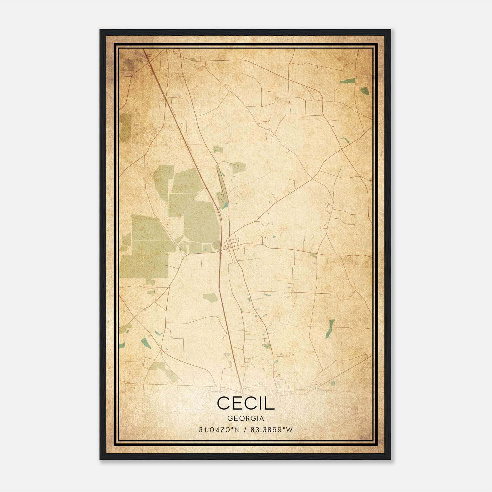Vintage Cecil Georgia Map Poster, Cecil GA City Road Wall Art Print ...