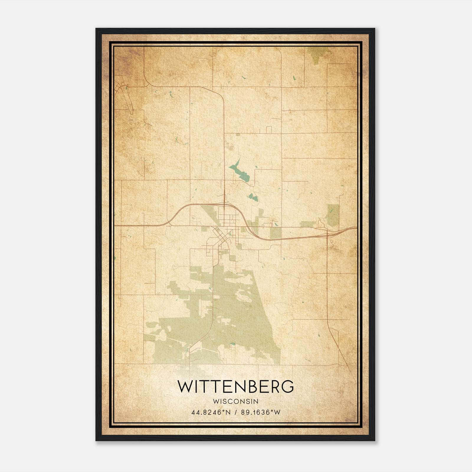 Vintage Wittenberg Wisconsin Map Poster, Wittenberg WI City Road Wall ...