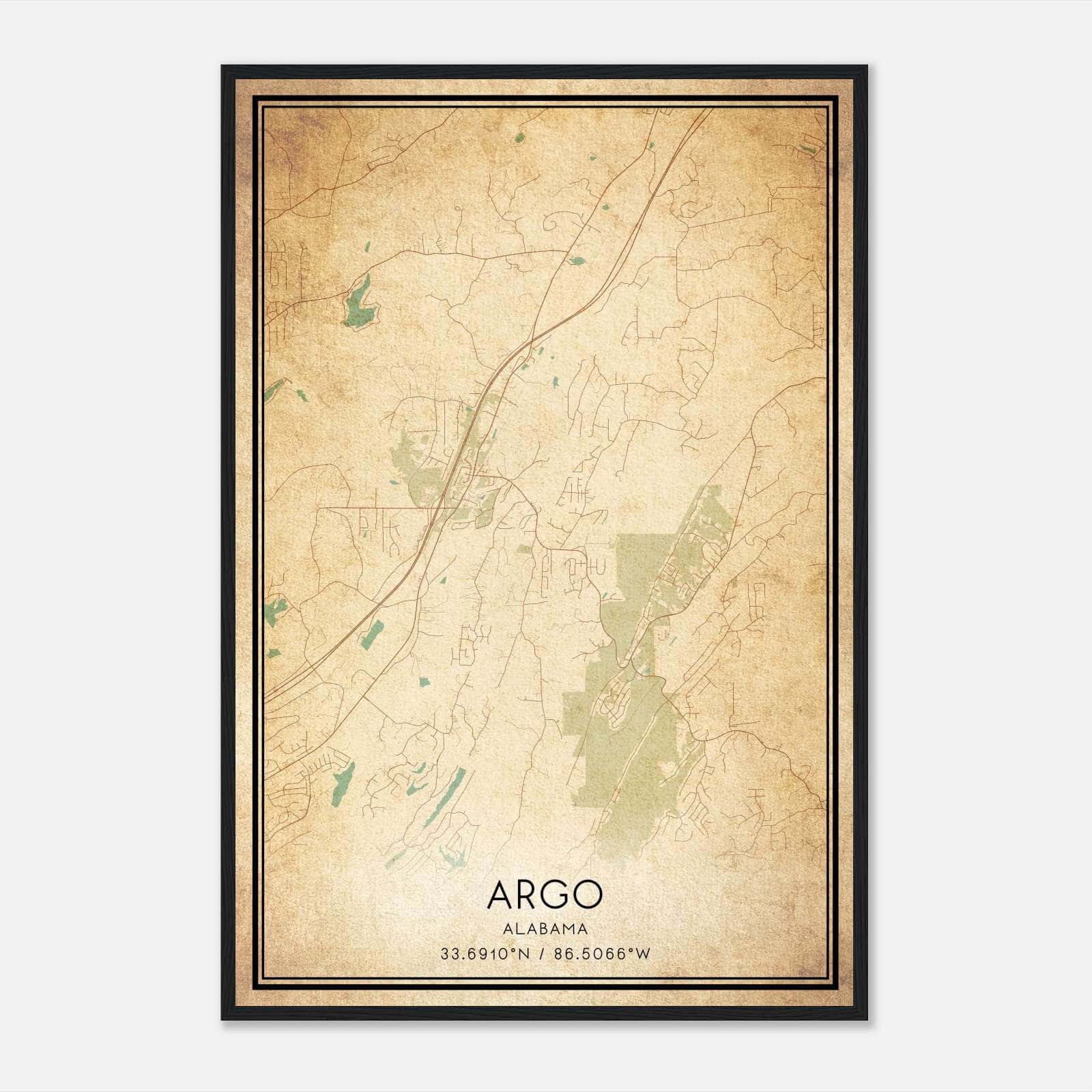 Vintage Argo Alabama Map Poster, Argo AL City Road Wall Art Print ...