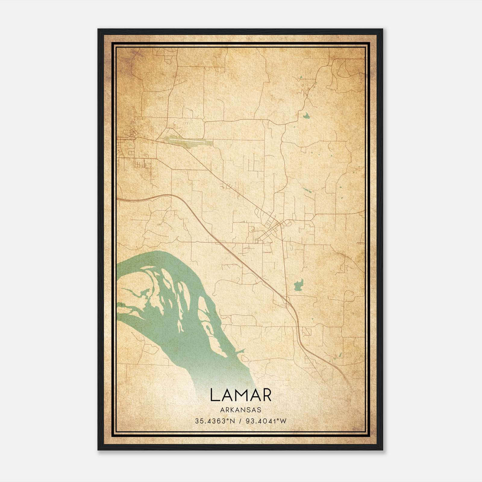 Vintage Lamar Arkansas Map Poster, Lamar AR City Road Wall Art Print ...