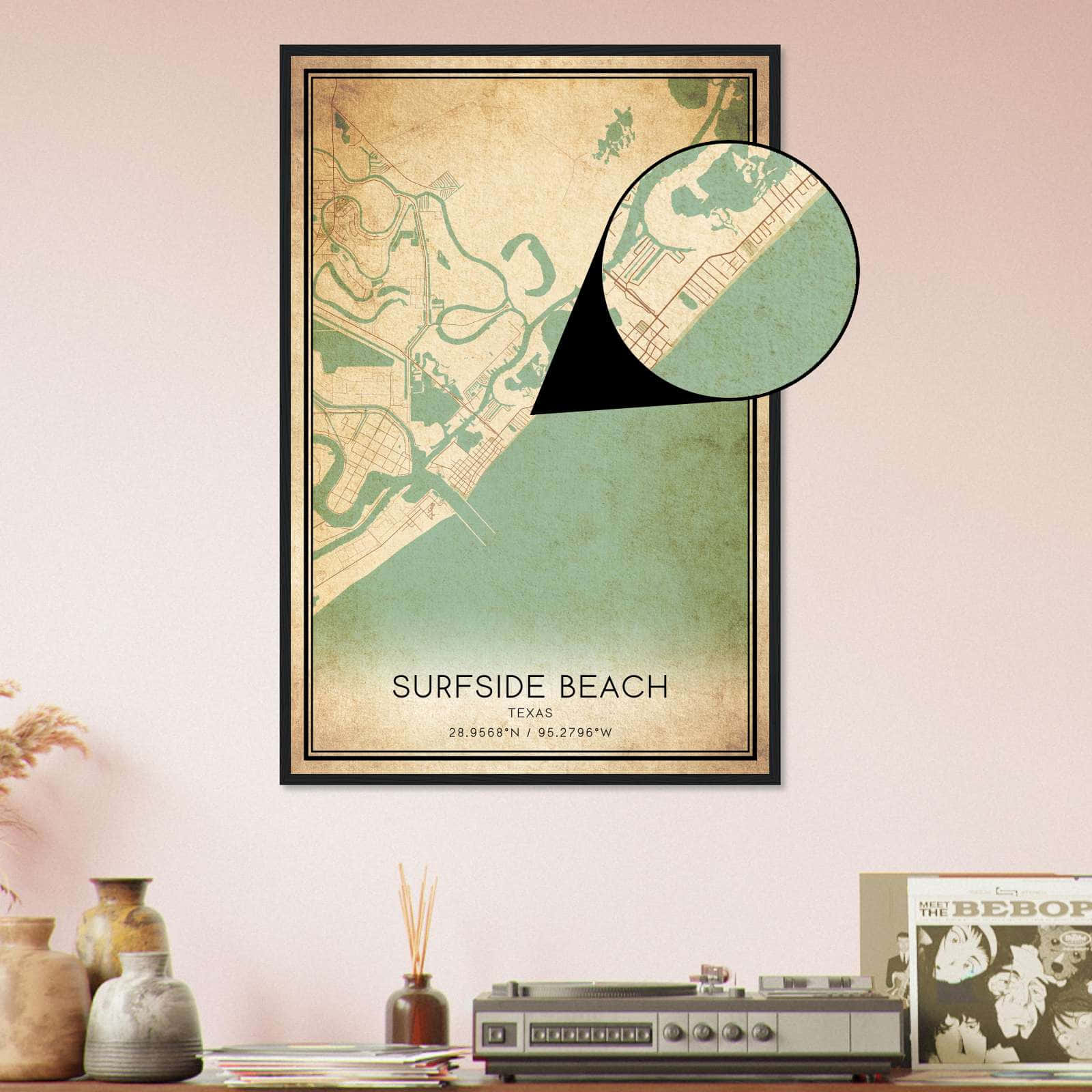 Vintage Surfside Beach Texas Map Poster, Surfside Beach TX City Road ...