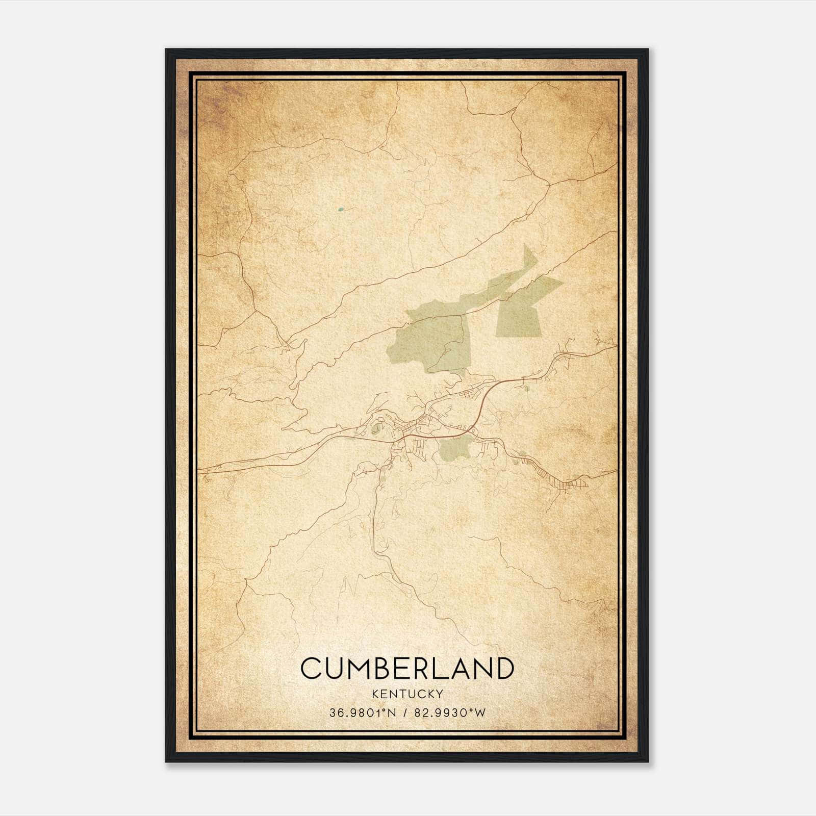 Vintage Cumberland Kentucky Map Poster, Cumberland KY City Road Wall ...