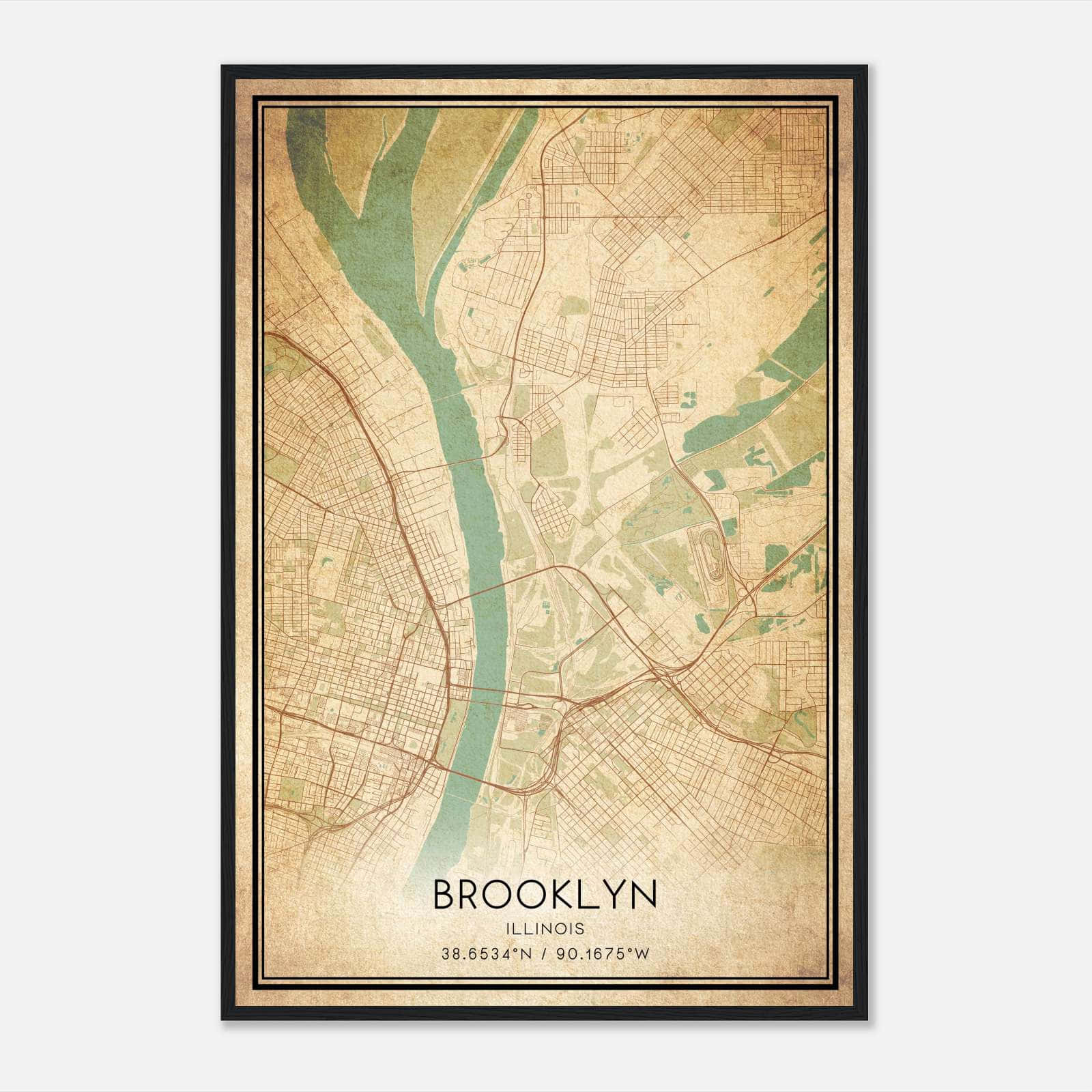 Vintage Brooklyn Illinois Map Poster, Brooklyn IL City Road Wall Art ...
