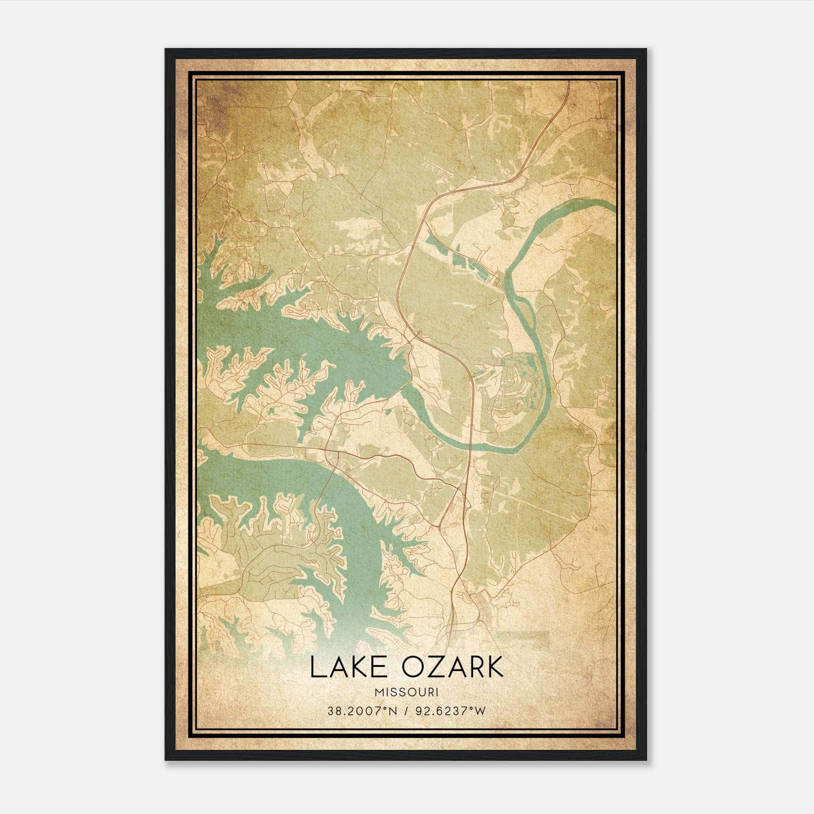 Vintage Lake Ozark Missouri Map Poster, Lake Ozark MO City Road Wall ...
