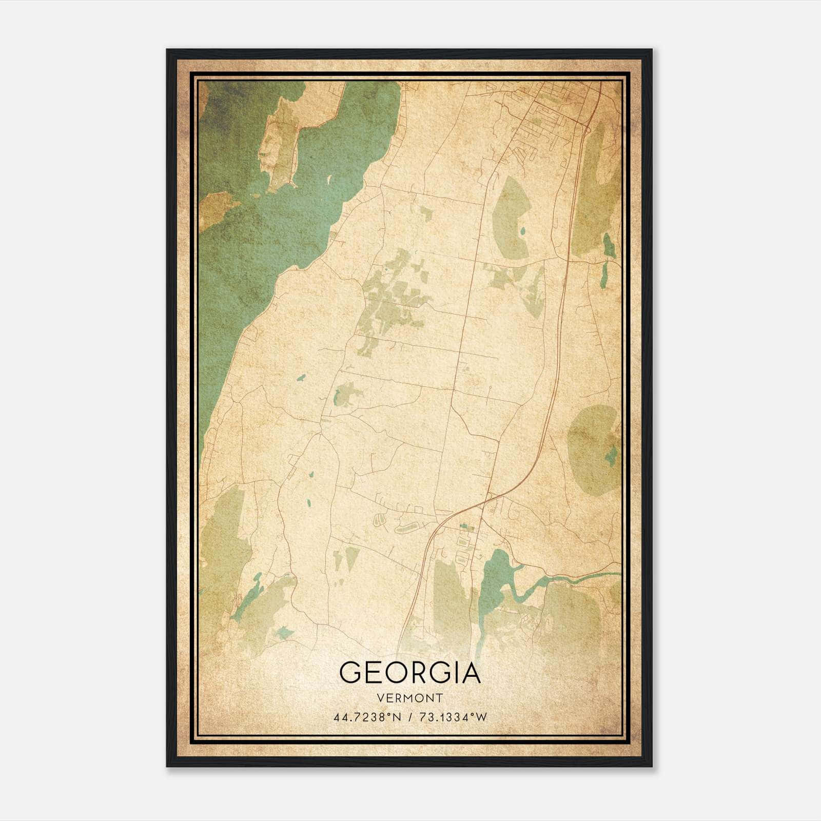 Vintage Georgia Vermont Map Poster, Georgia VT City Road Wall Art Print ...