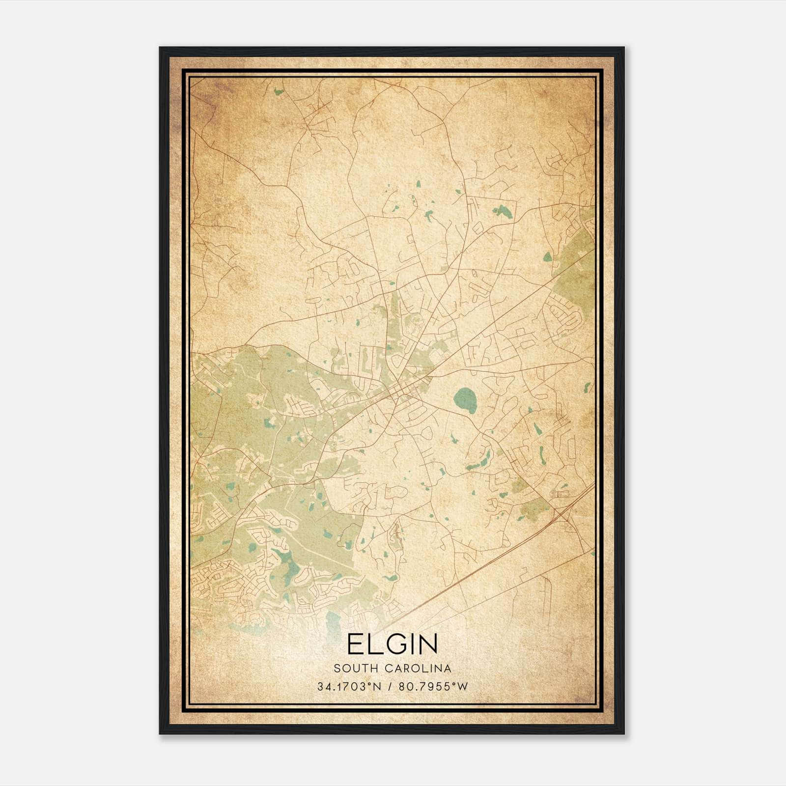 Vintage Elgin South Carolina Map Poster, Elgin SC City Road Wall Art ...