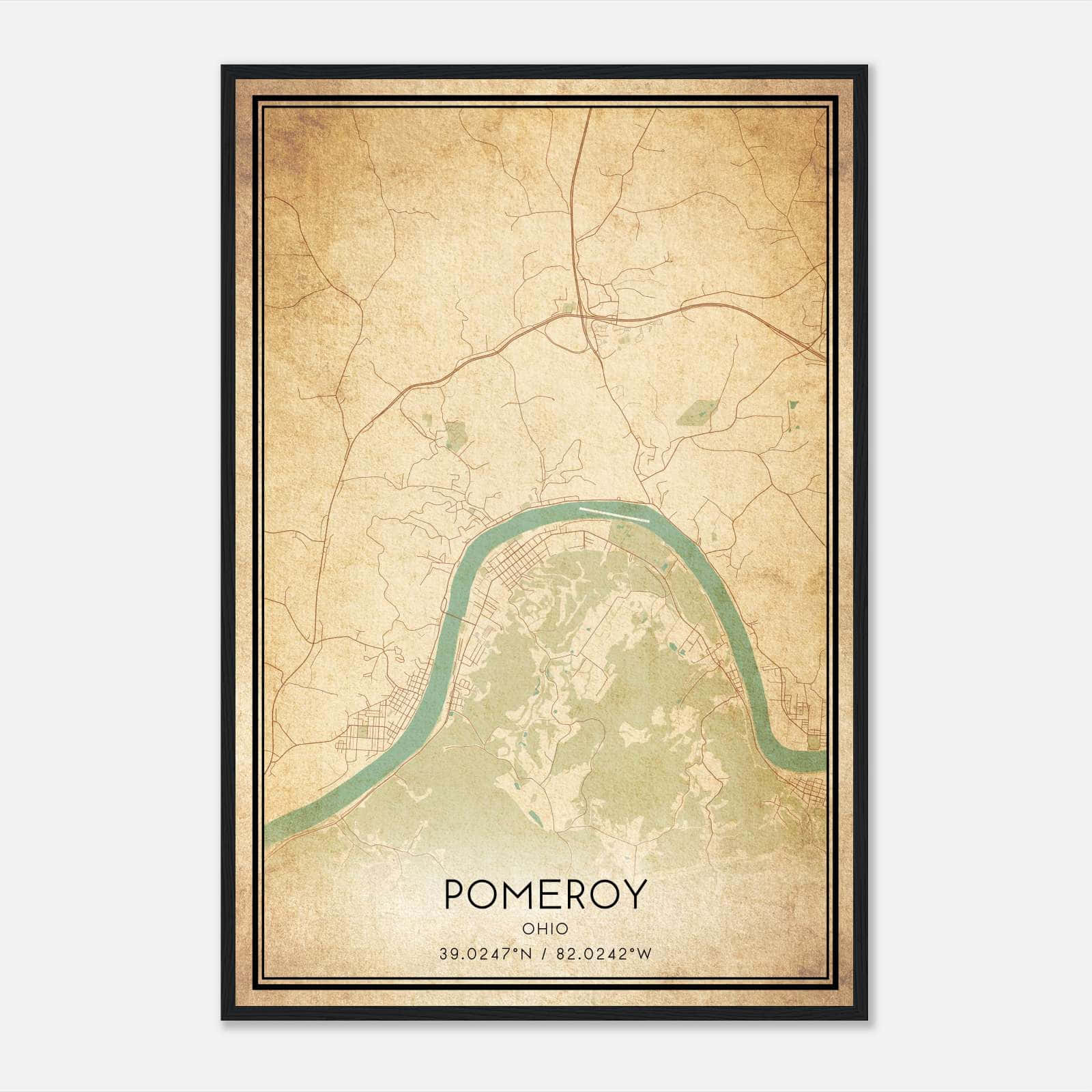 Vintage Pomeroy Ohio Map Poster, Pomeroy OH City Road Wall Art Print ...