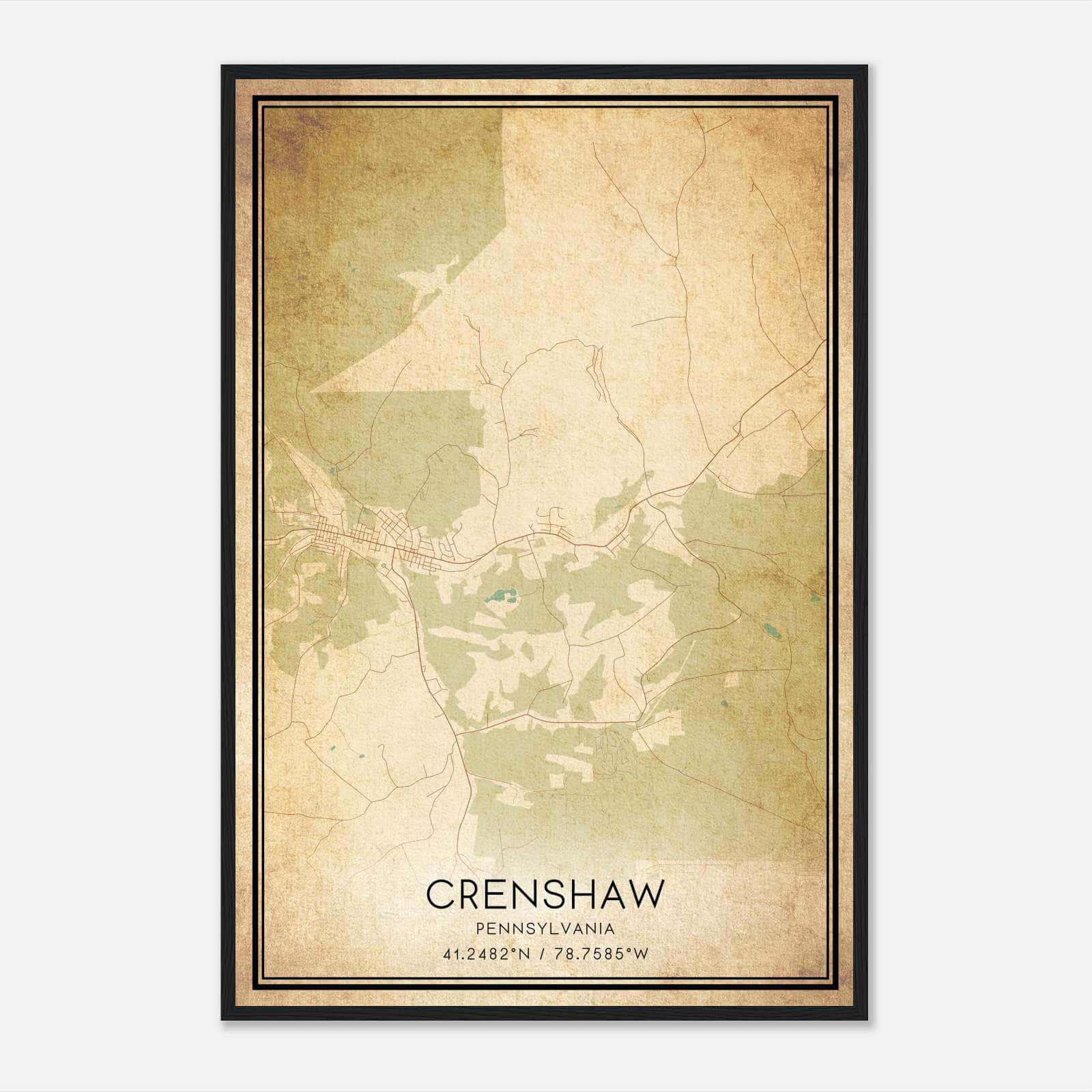Vintage Crenshaw Pennsylvania Map Poster, Crenshaw PA City Road Wall ...