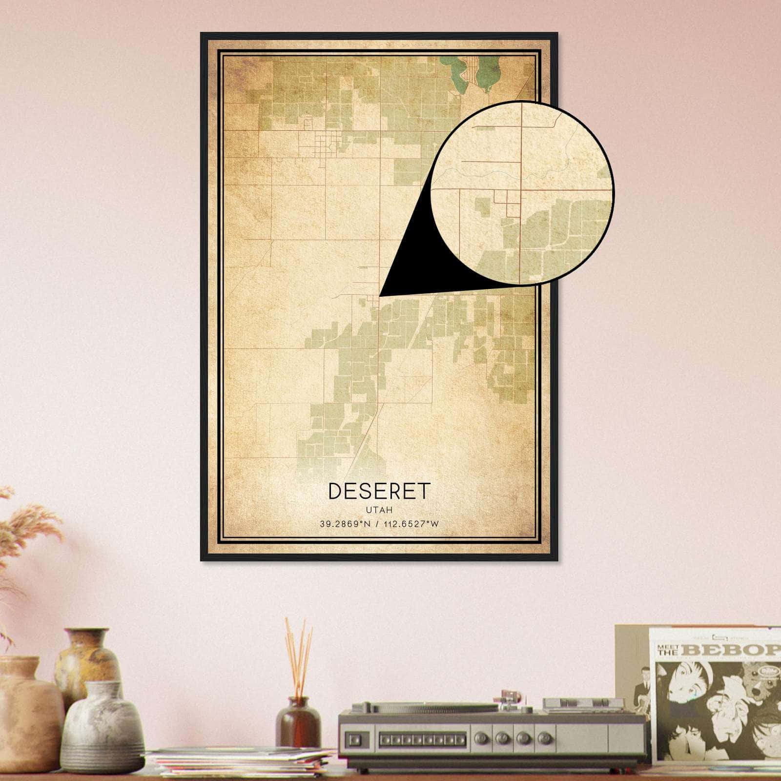 Vintage Deseret Utah Map Poster, Deseret UT City Road Wall Art Print ...