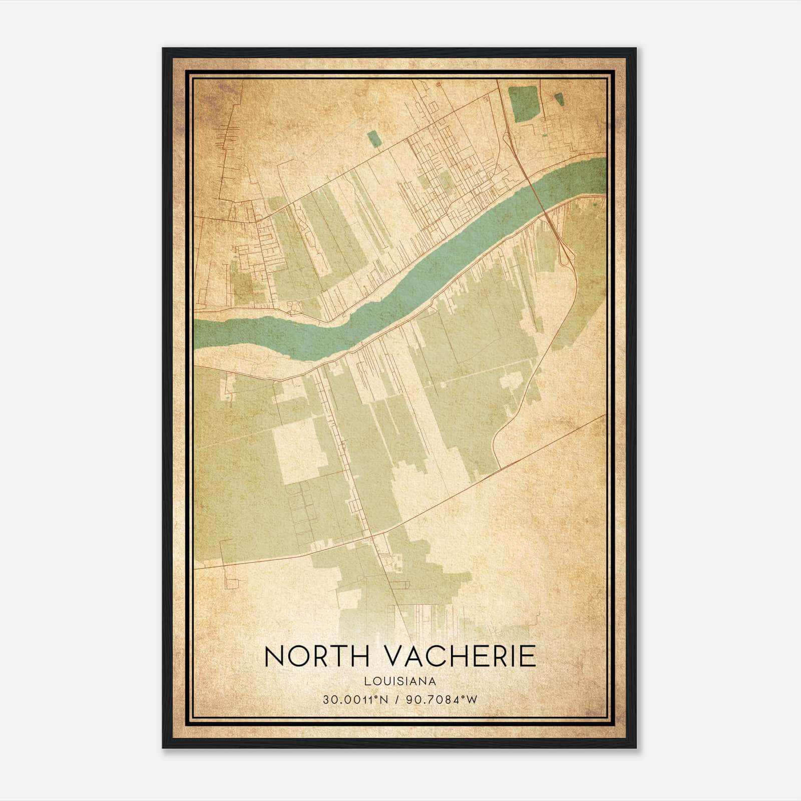 Vintage North Vacherie Louisiana Map Poster, North Vacherie LA City Road Wall Art Print - Custom ...