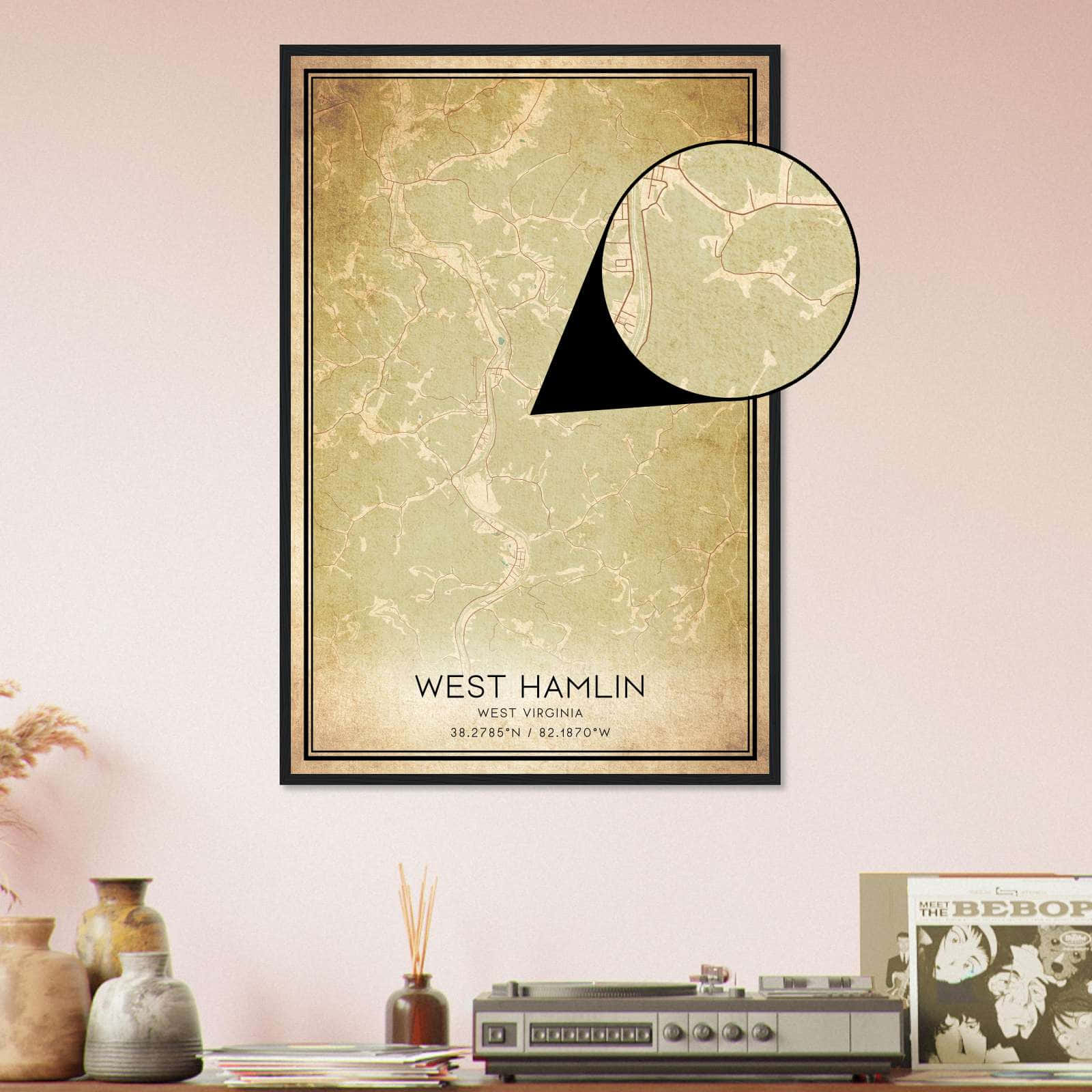 Vintage West Hamlin West Virginia Map Poster, West Hamlin WV City Road ...