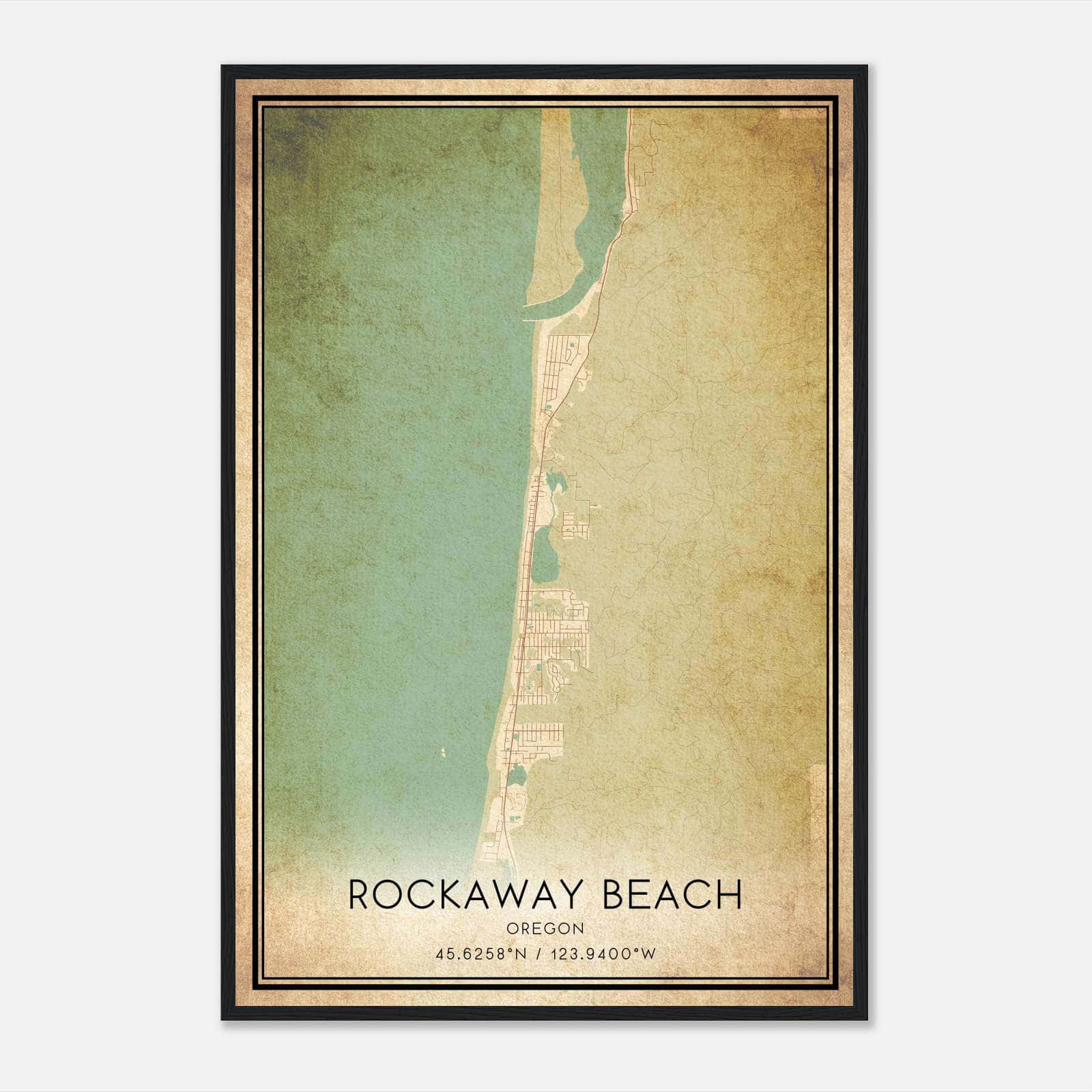 Vintage Rockaway Beach Oregon Map Poster, Rockaway Beach OR City Road ...