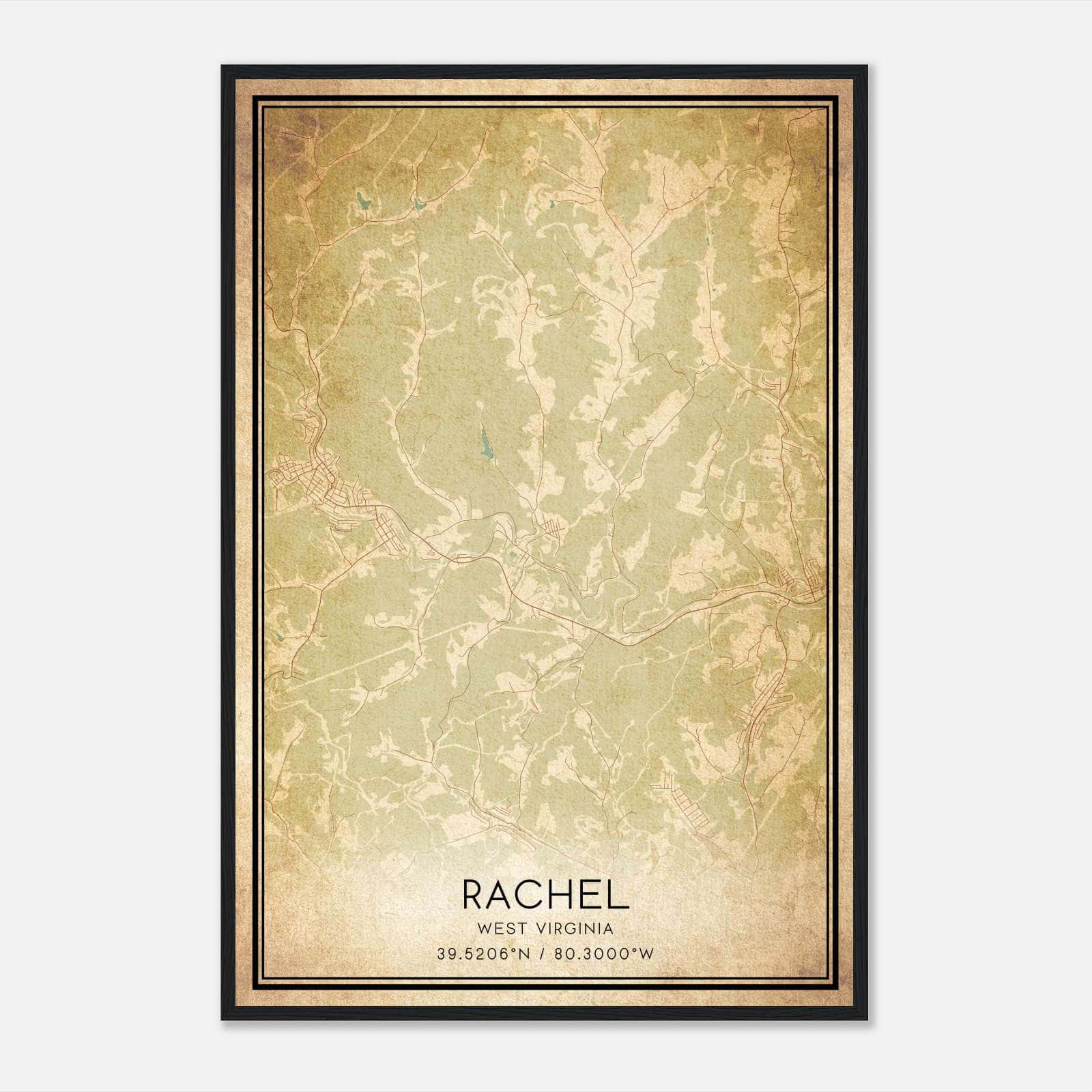 Vintage Rachel West Virginia Map Poster, Rachel WV City Road Wall Art ...
