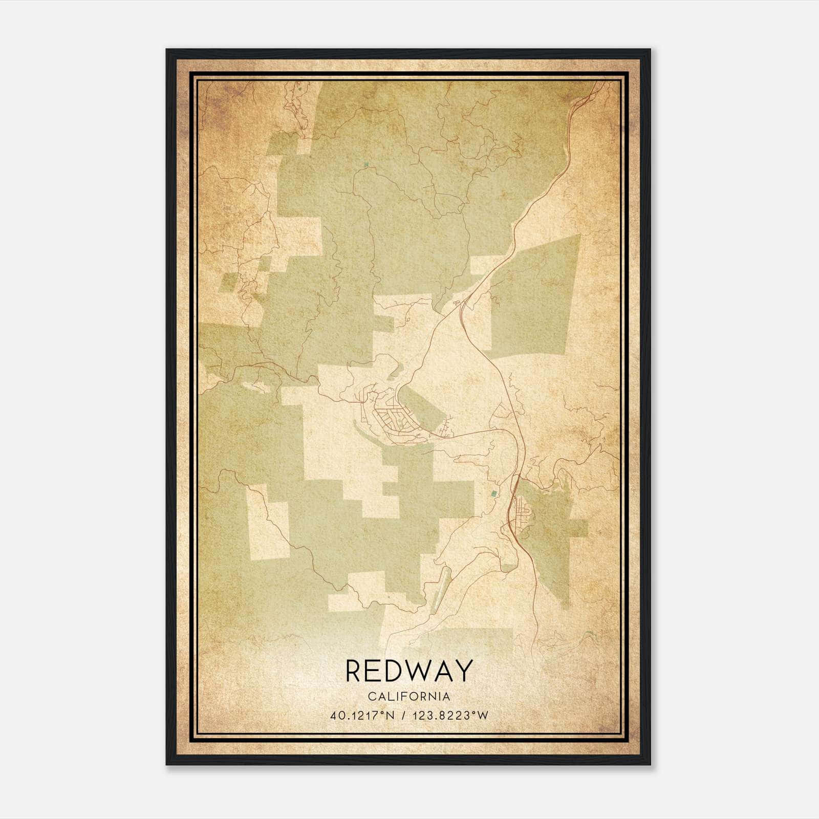 Vintage Redway California Map Poster, Redway CA City Road Wall Art ...