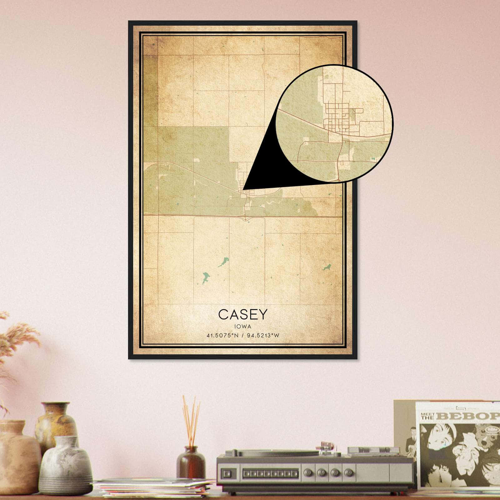Vintage Casey Iowa Map Poster, Casey IA City Road Wall Art Print ...