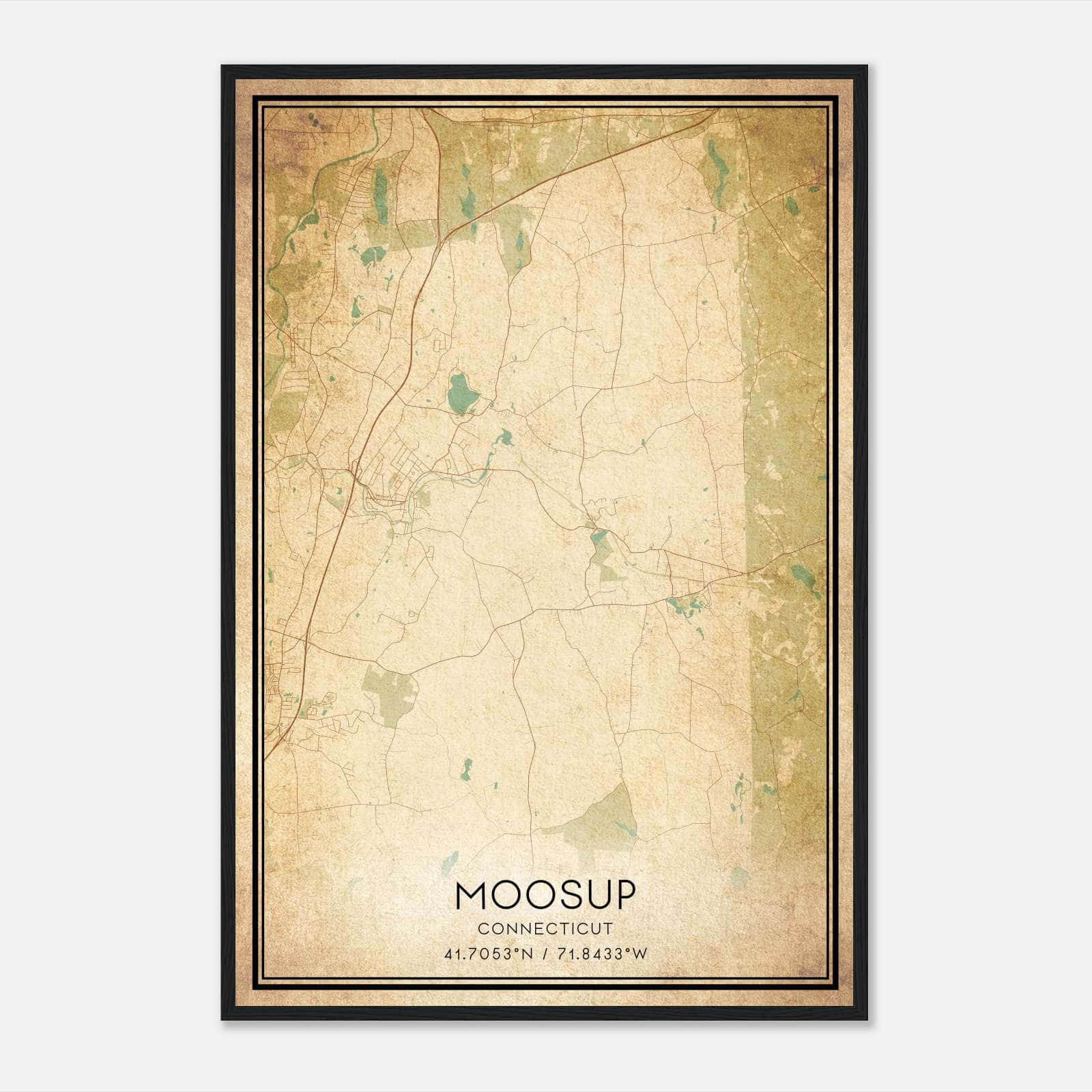 Vintage Moosup Connecticut Map Poster, Moosup CT City Road Wall Art ...