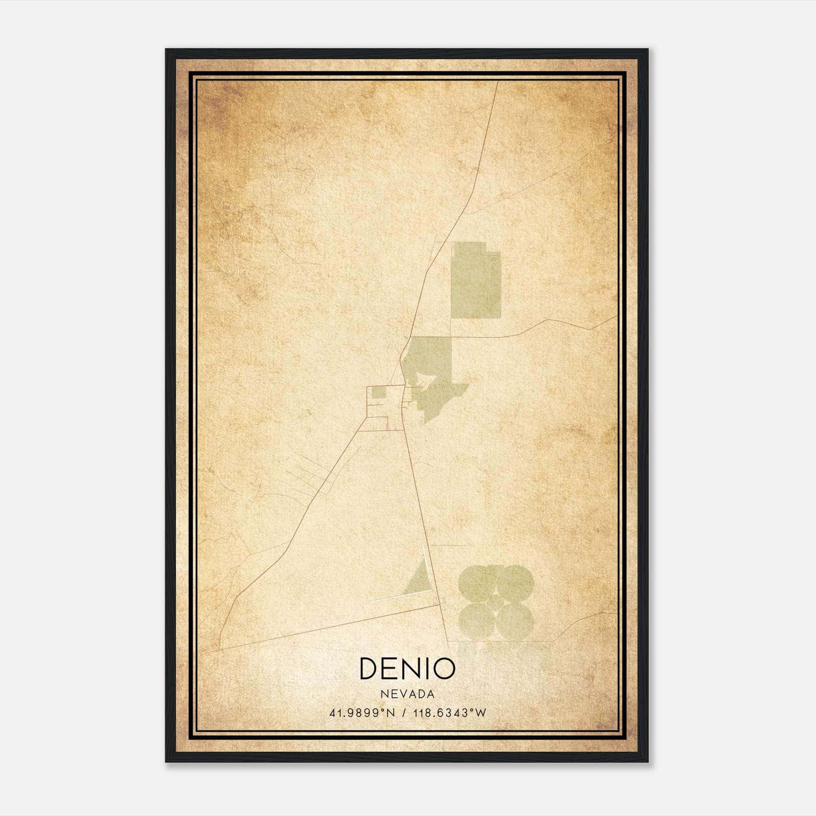 Vintage Denio Nevada Map Poster, Denio NV City Road Wall Art Print ...