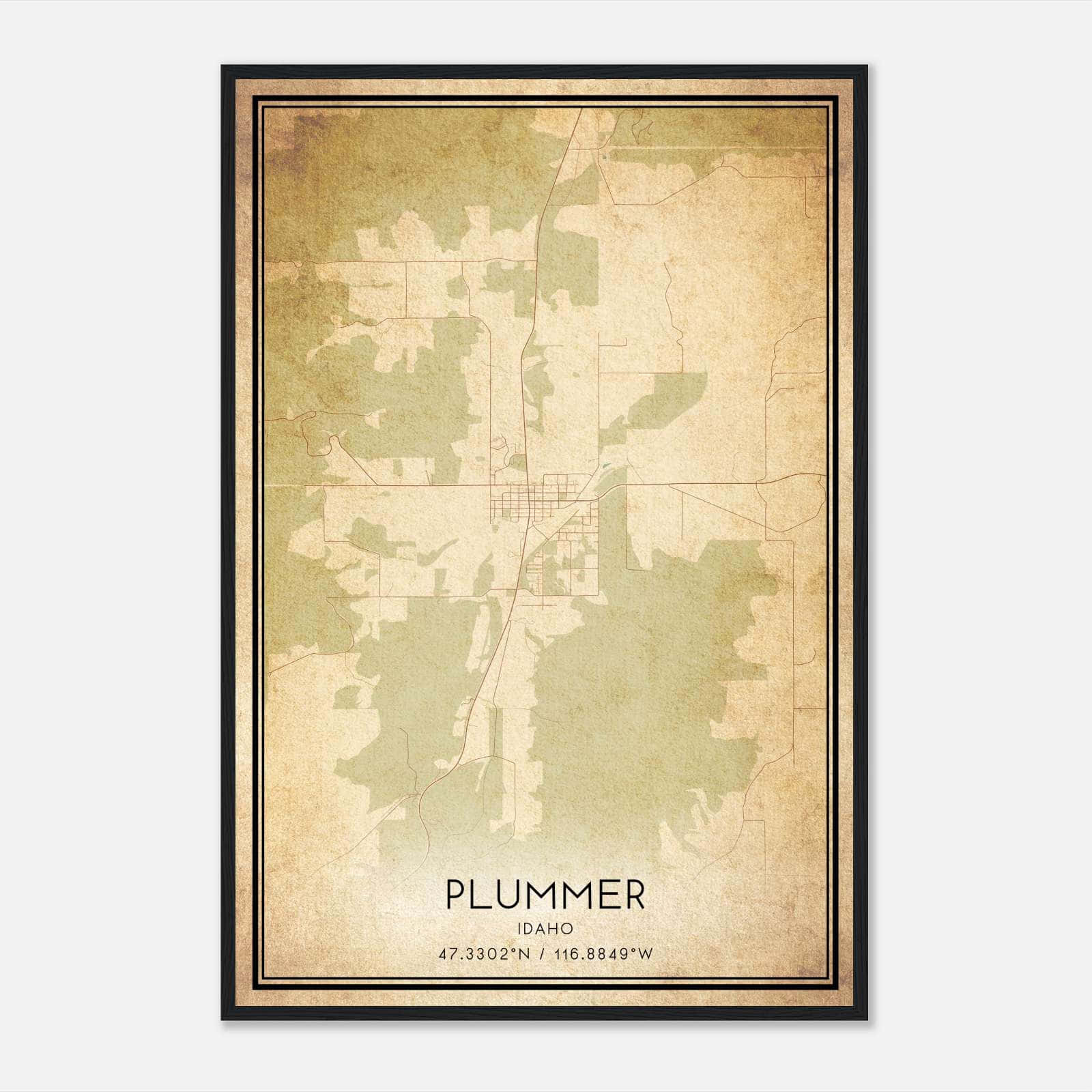 Vintage Plummer Idaho Map Poster, Plummer ID City Road Wall Art Print ...