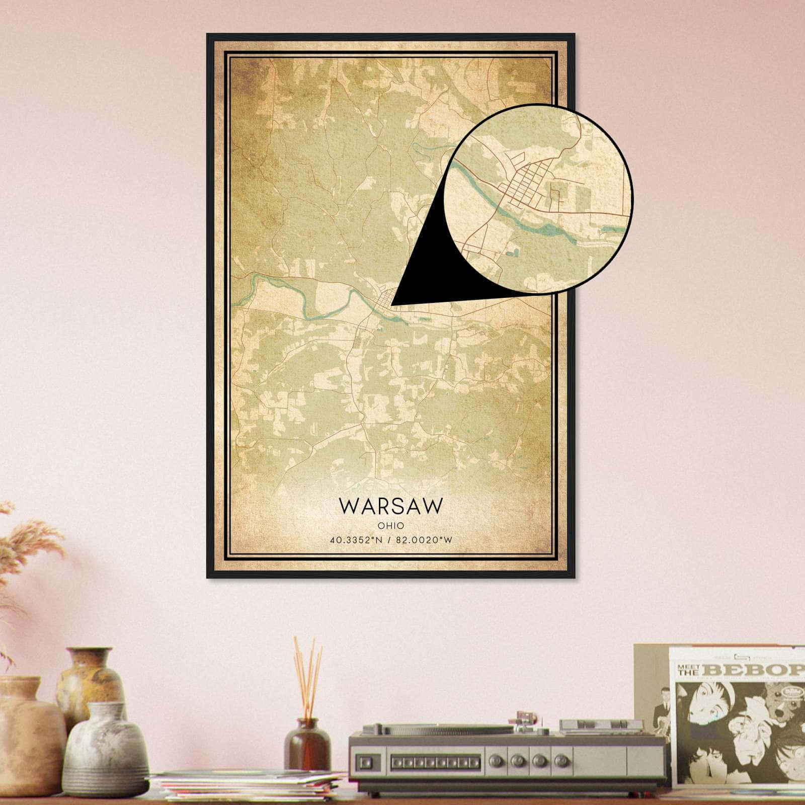 Vintage Warsaw Ohio Map Poster, Warsaw OH City Road Wall Art Print ...