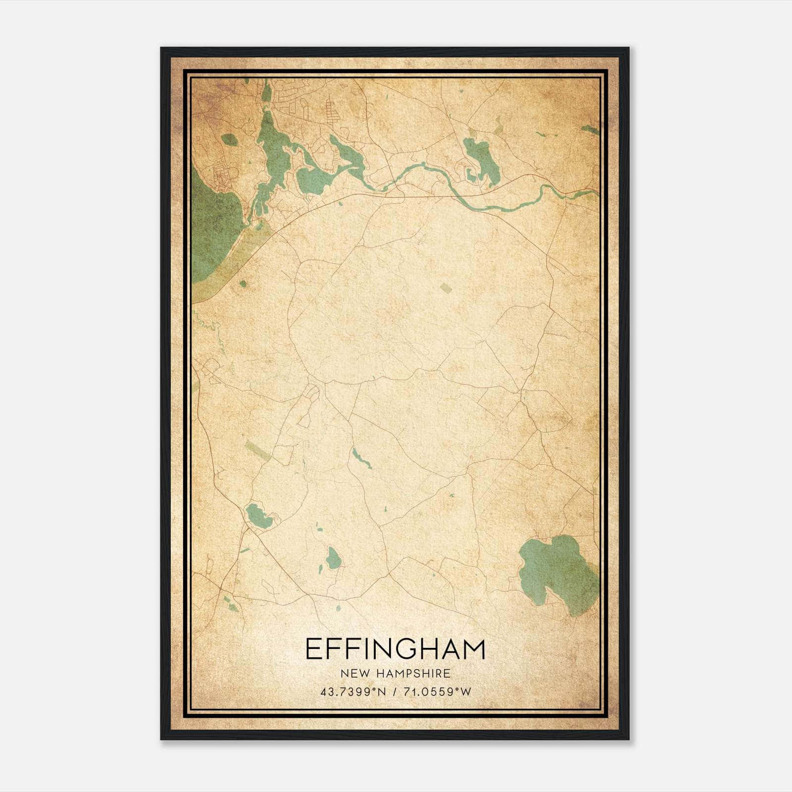 Vintage Effingham New Hampshire Map Poster, Effingham NH City Road Wall ...