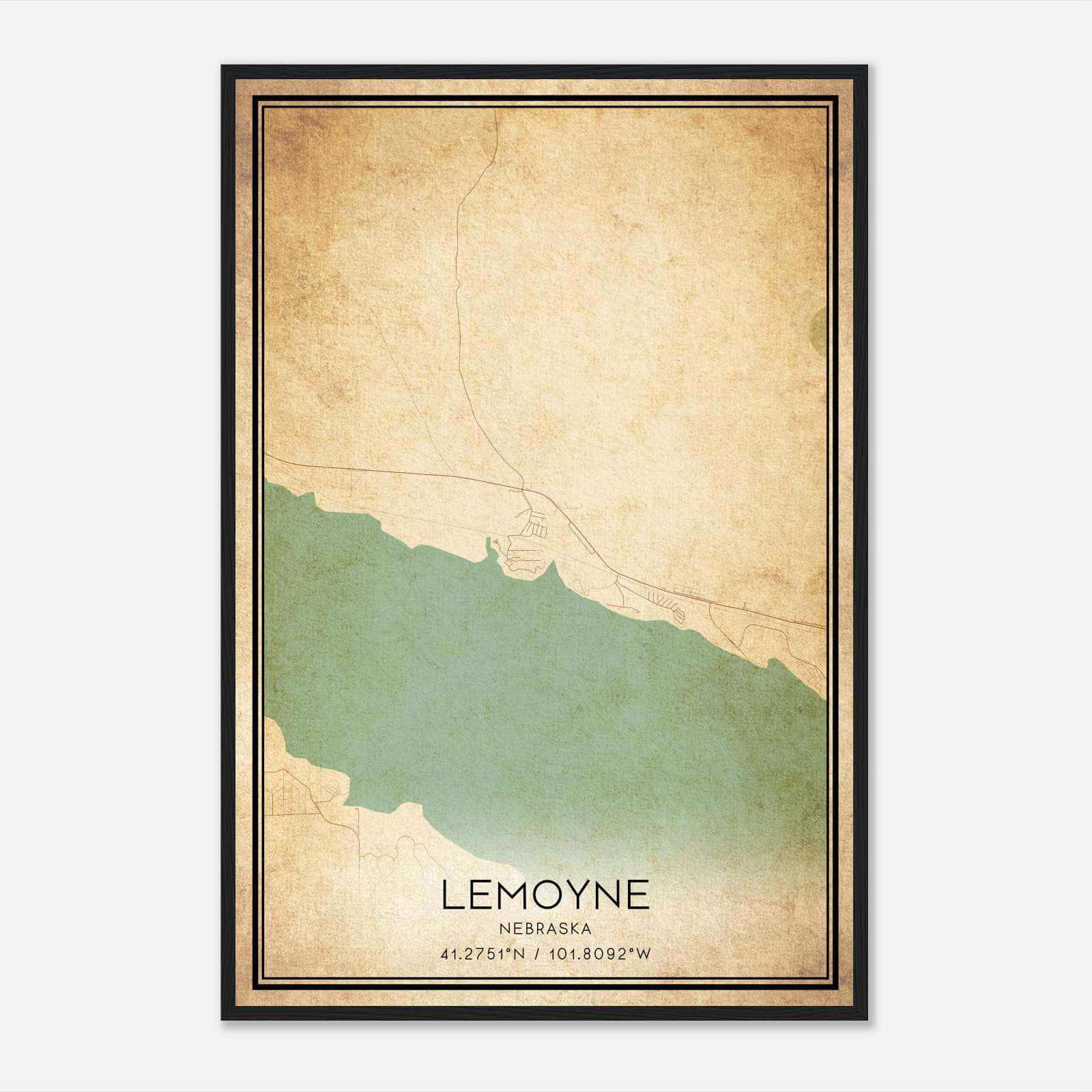 Vintage Lemoyne Nebraska Map Poster, Lemoyne NE City Road Wall Art ...