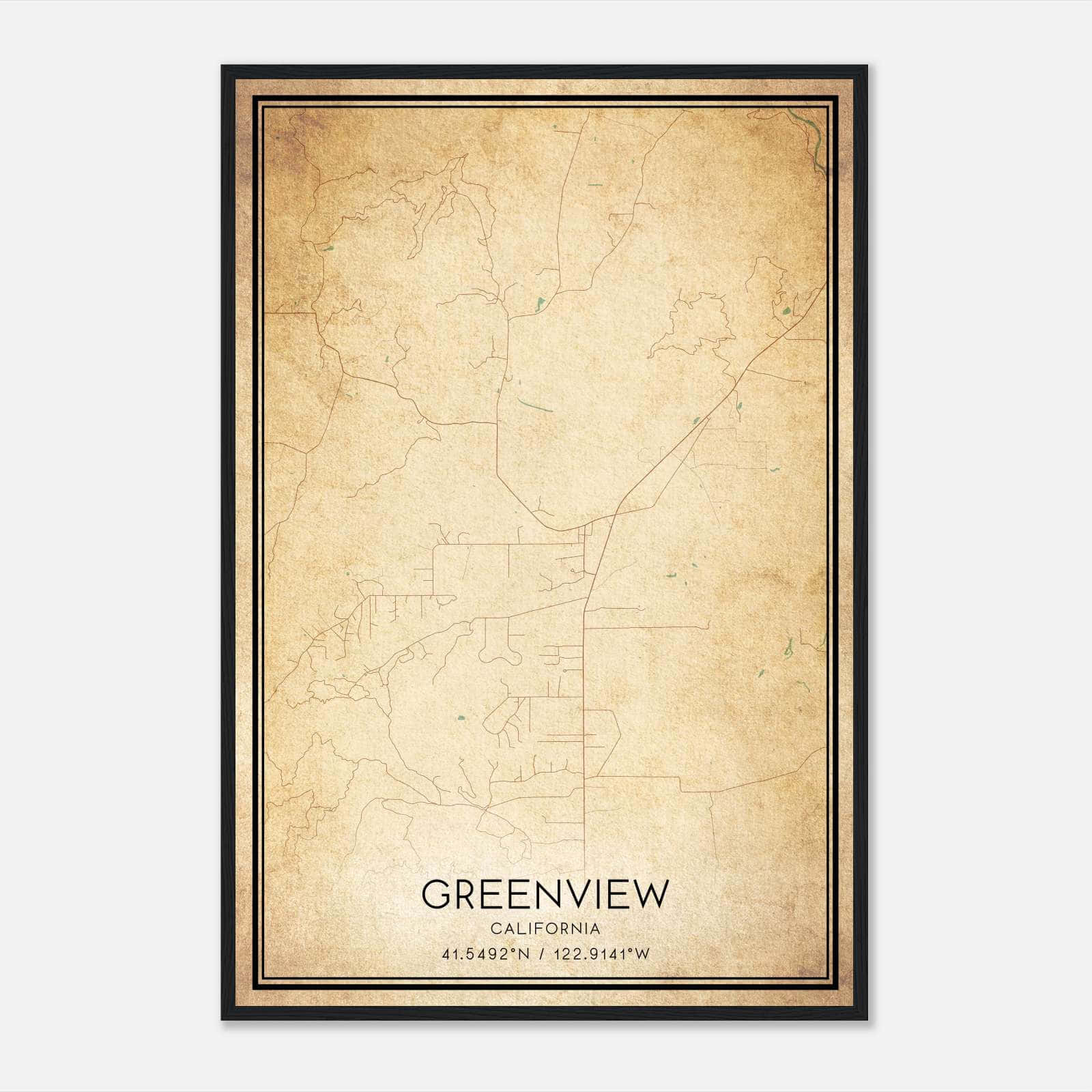 Vintage Greenview California Map Poster, Greenview CA City Road Wall ...
