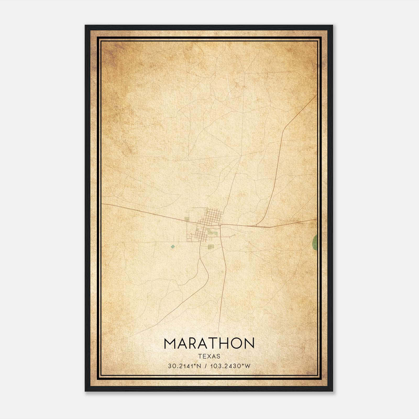 Vintage Marathon Texas Map Poster, Marathon TX City Road Wall Art Print ...
