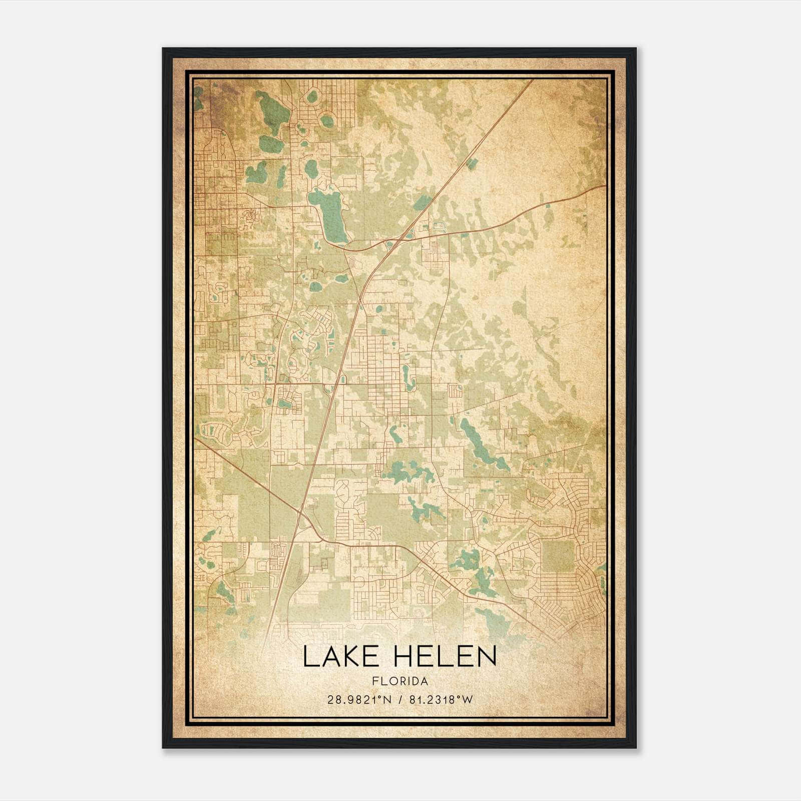 Vintage Lake Helen Florida Map Poster, Lake Helen FL City Road Wall Art ...